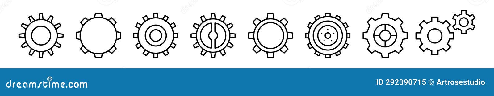 Set of Mechanic Gears Line Shapes, Thin Line Design Vector Illustration ...