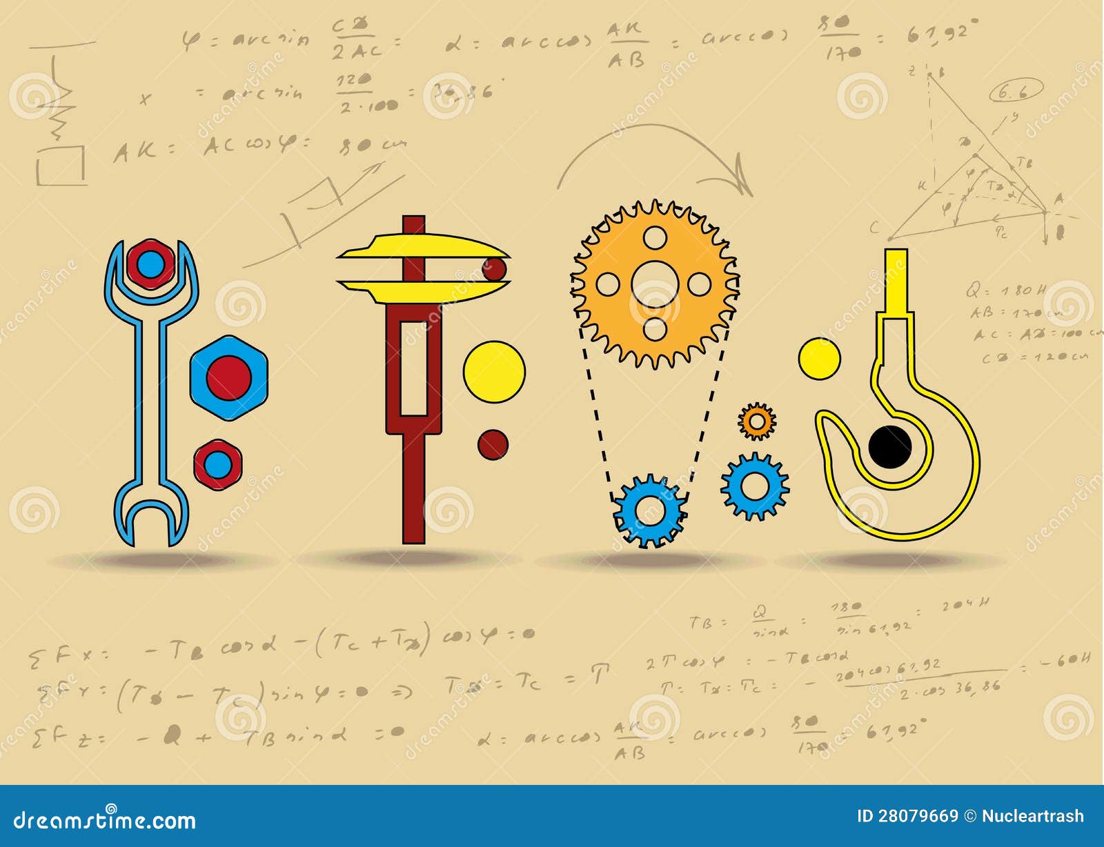 Set of mechanical icons. stock vector. Illustration of metallic - 28079669