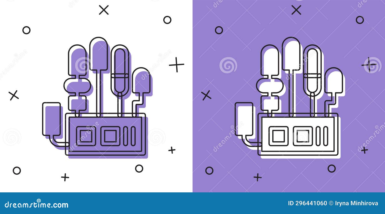 Set Mechanical Robot Hand Icon Isolated on White and Purple Background ...