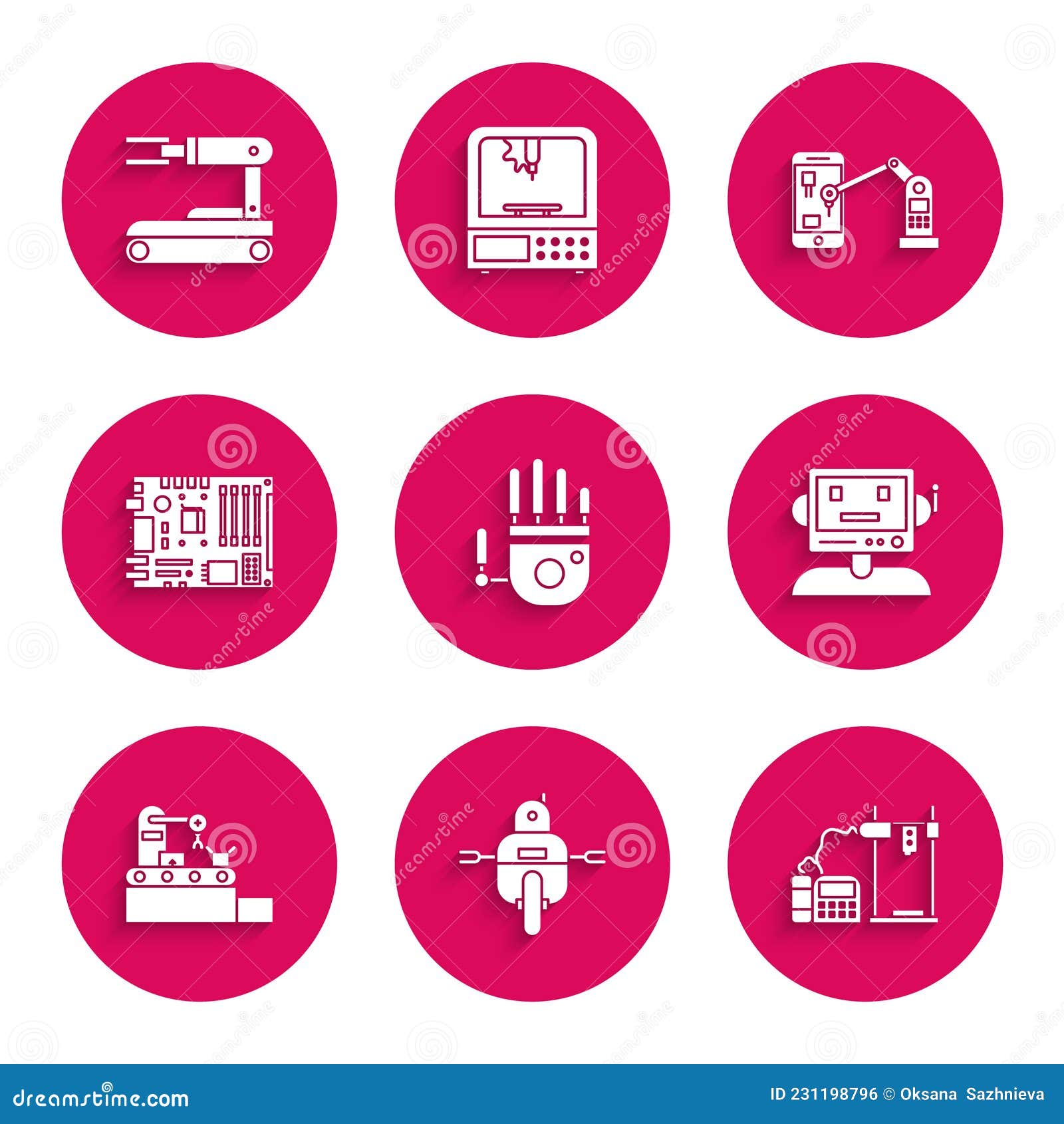 Set Mechanical Robot Hand, Robot, 3D Printer, Factory Conveyor System ...