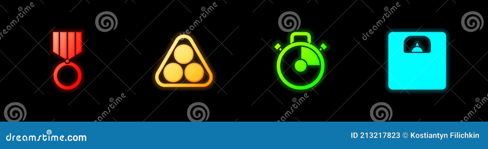 Set Medal, Billiard Balls in Rack Triangle, Stopwatch and Bathroom ...