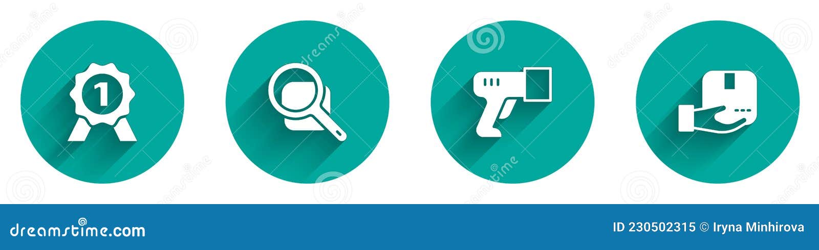 Set Medal, Magnifying Glass, Scanner Scanning Bar Code and Delivery ...