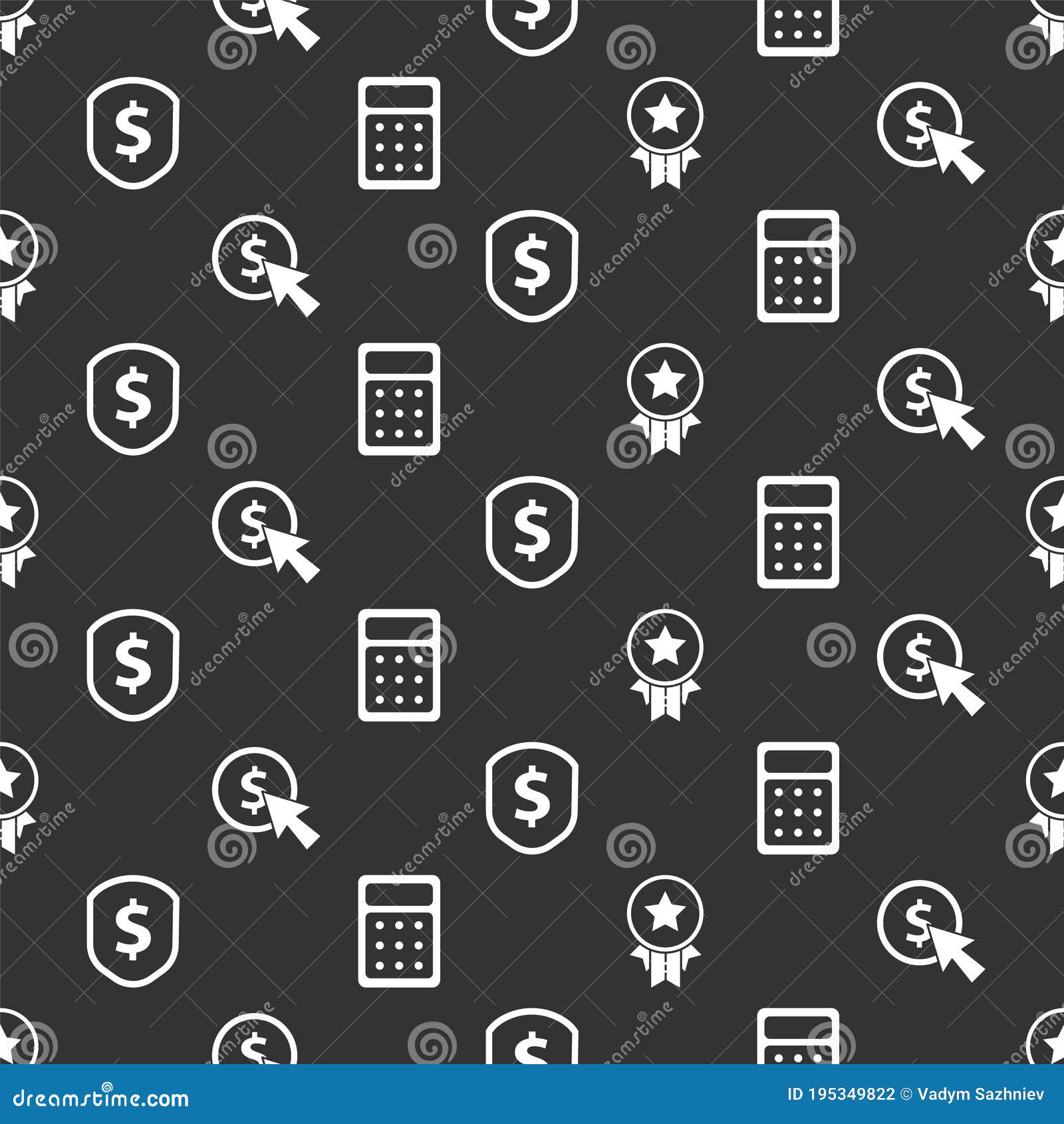 Set Medal with Star, Cursor and Coin, Shield with Dollar and Calculator ...