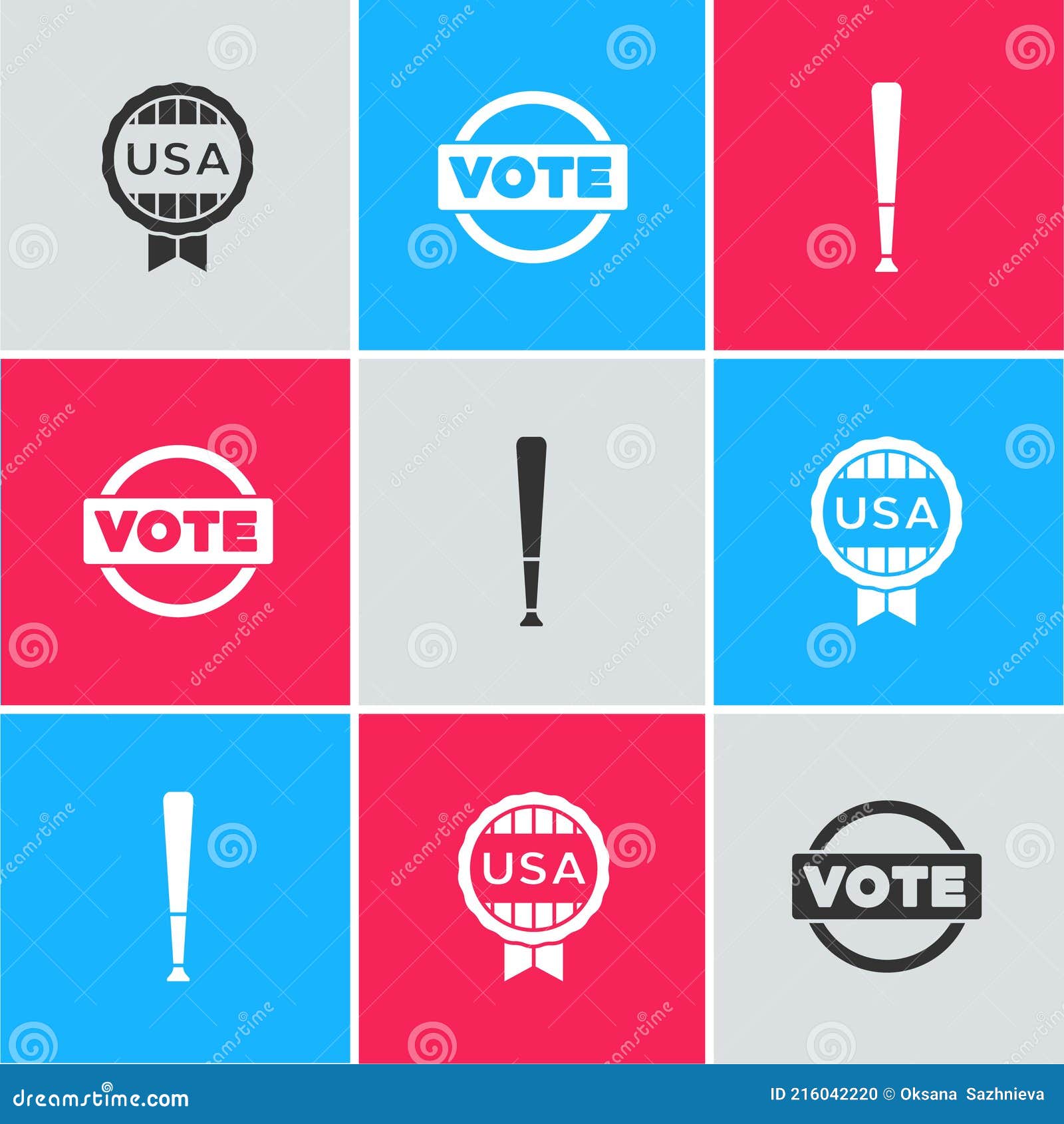 Set Medal with Star, Vote and Baseball Bat Icon. Vector Stock Vector ...