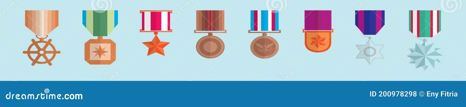 Set of Medals. Cartoon Icon Design Template with Various Models. Vector ...