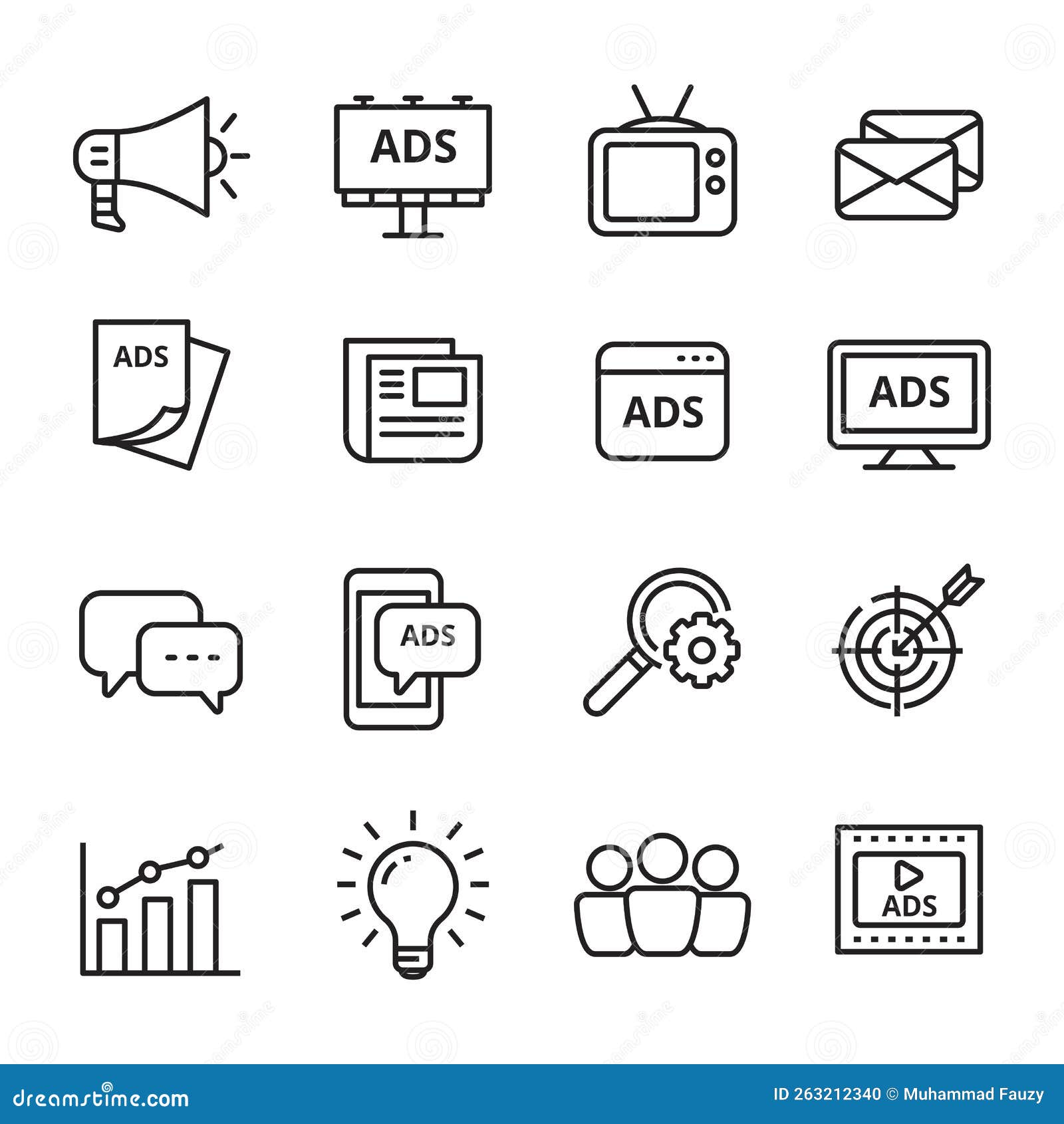 Set of Media and Advertising Icons with Linear Style Stock Vector ...