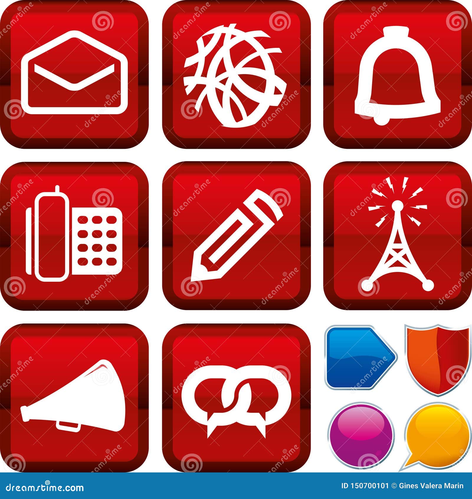 Set of Media Communications Icons on Square Buttons. Geometric Style ...