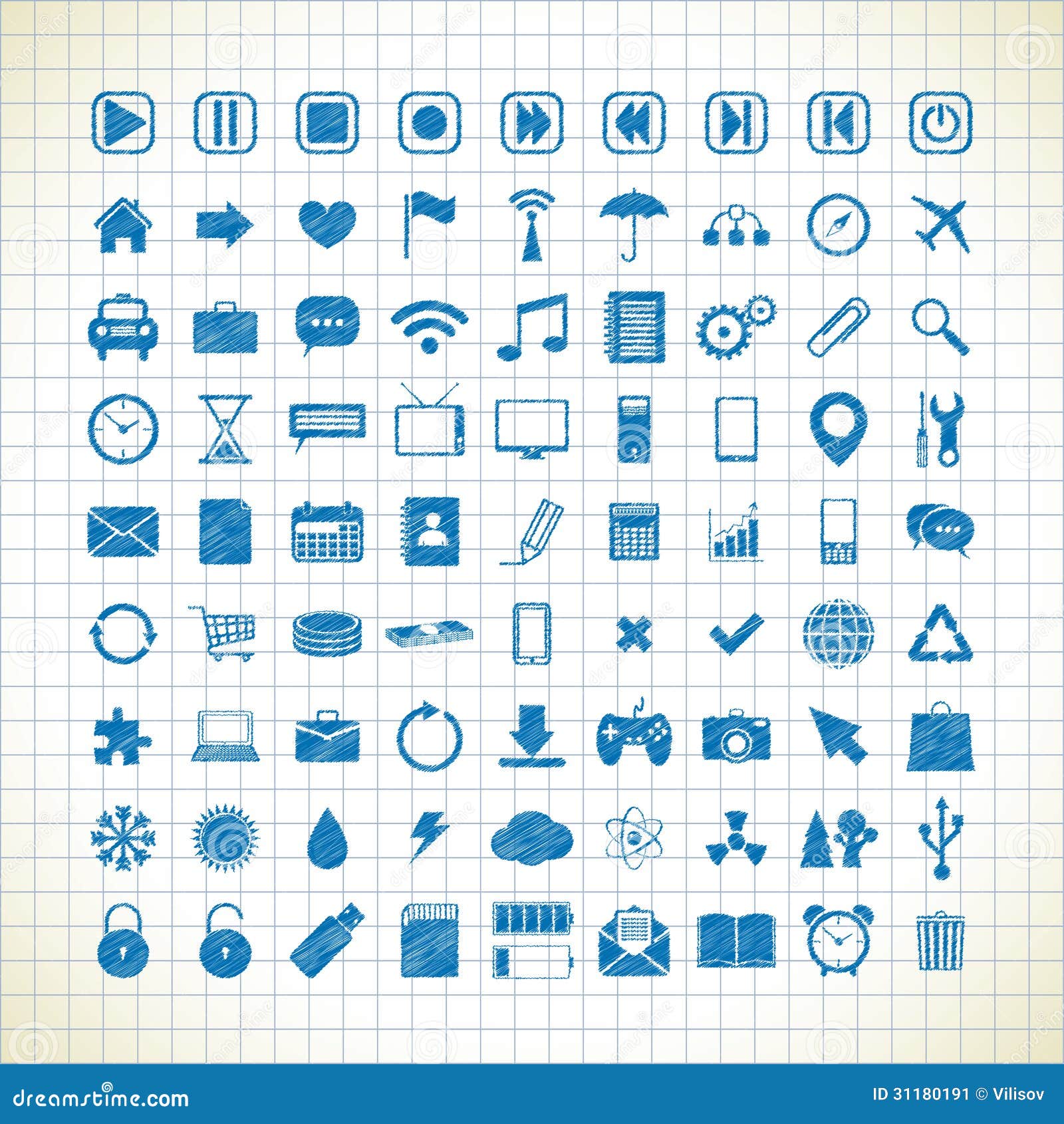 Set of Media Icons in the Style of the Sketch Stock Vector ...