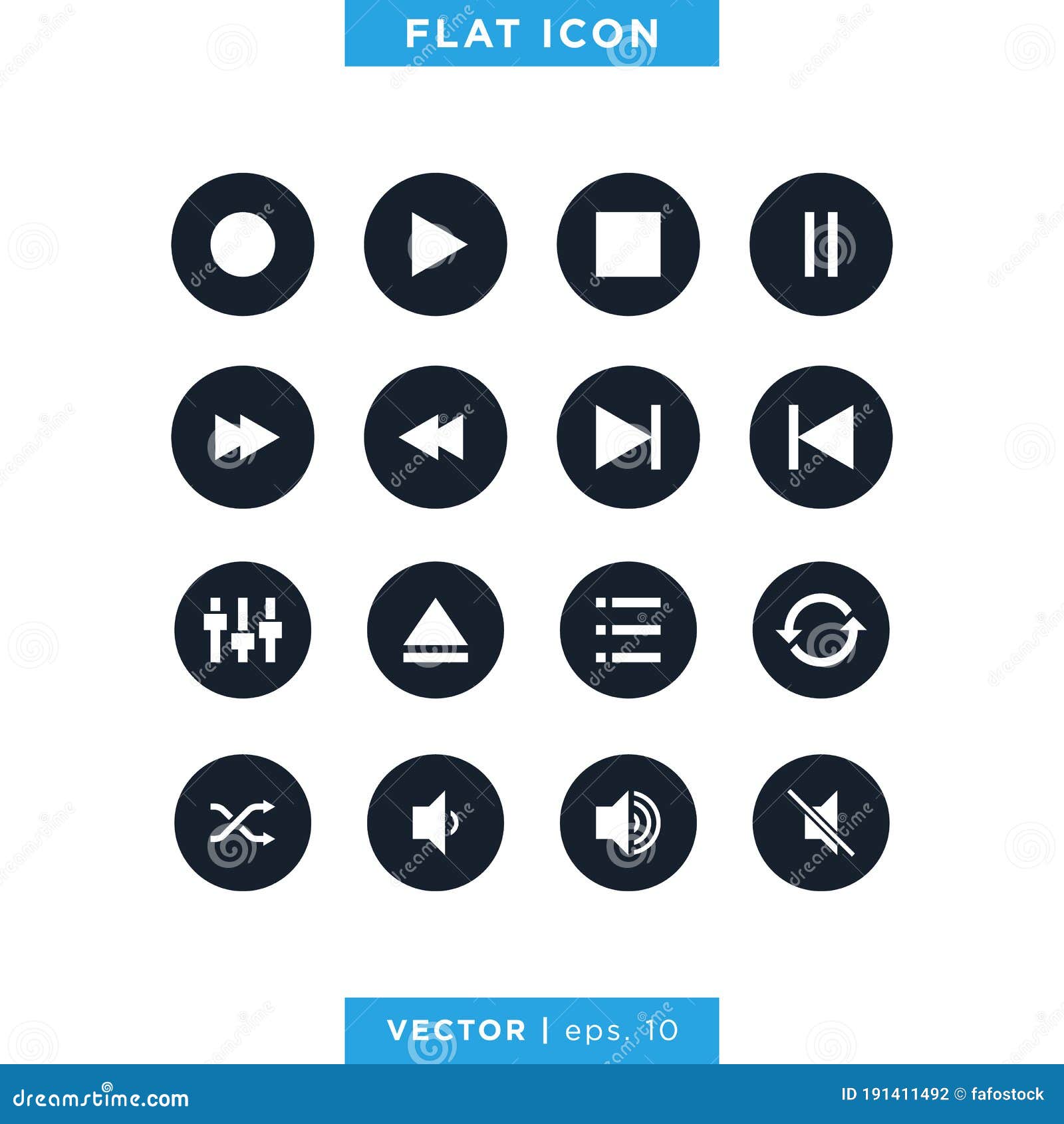 Set of Media Player Icons Vector Design Template. Stock Vector ...