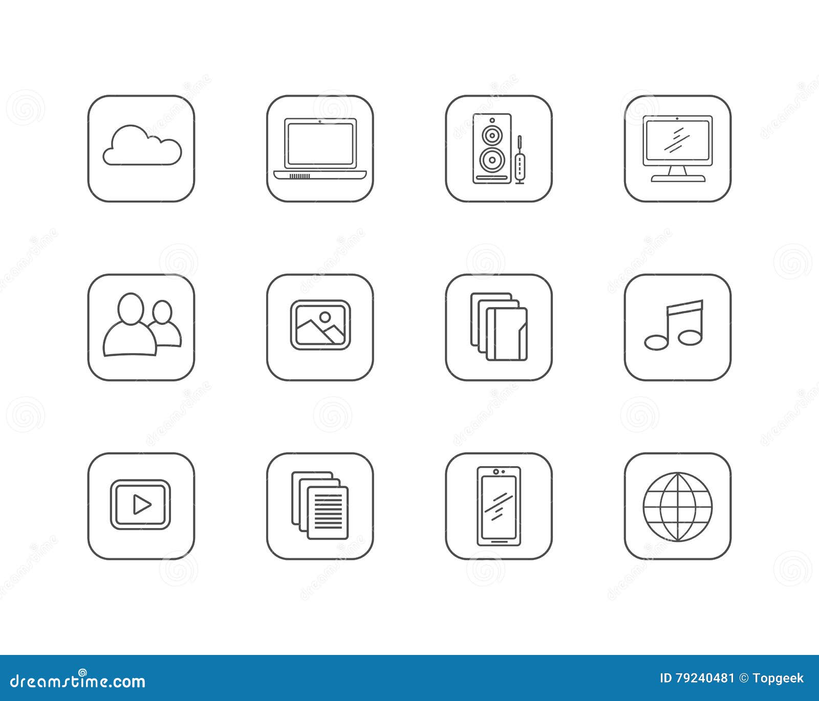 Set of Media and Technology Line Vector Icons Stock Vector ...