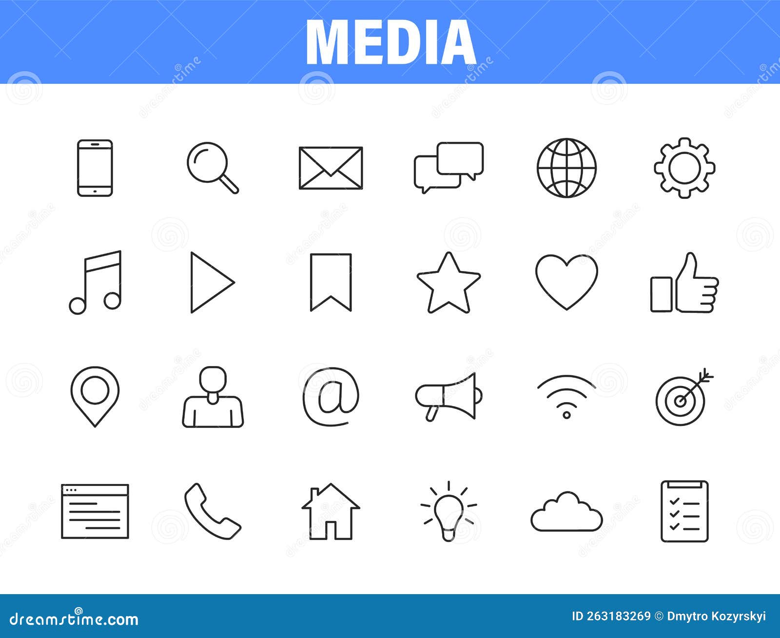 Set of 24 Media and Web Icons in Line Style. Data Analytics, Digital ...