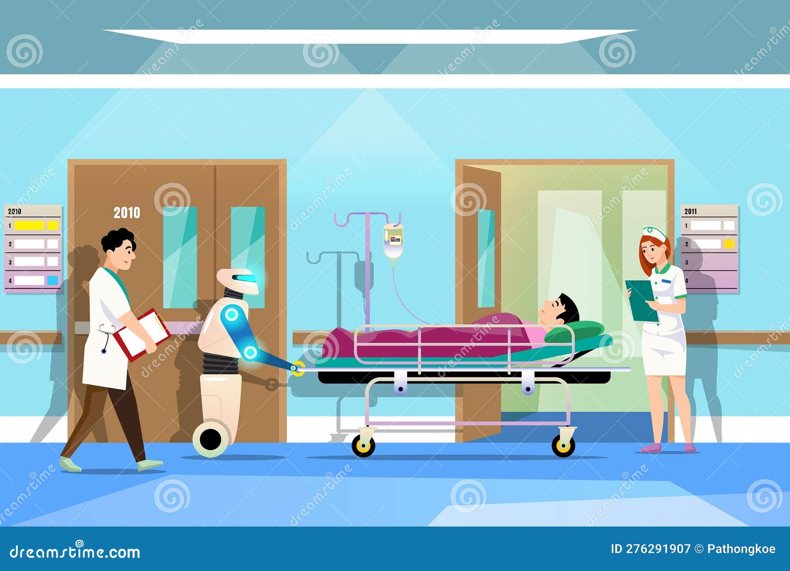 A Robot Helping Doctors and Nurses To Push Patients Beds To the ...