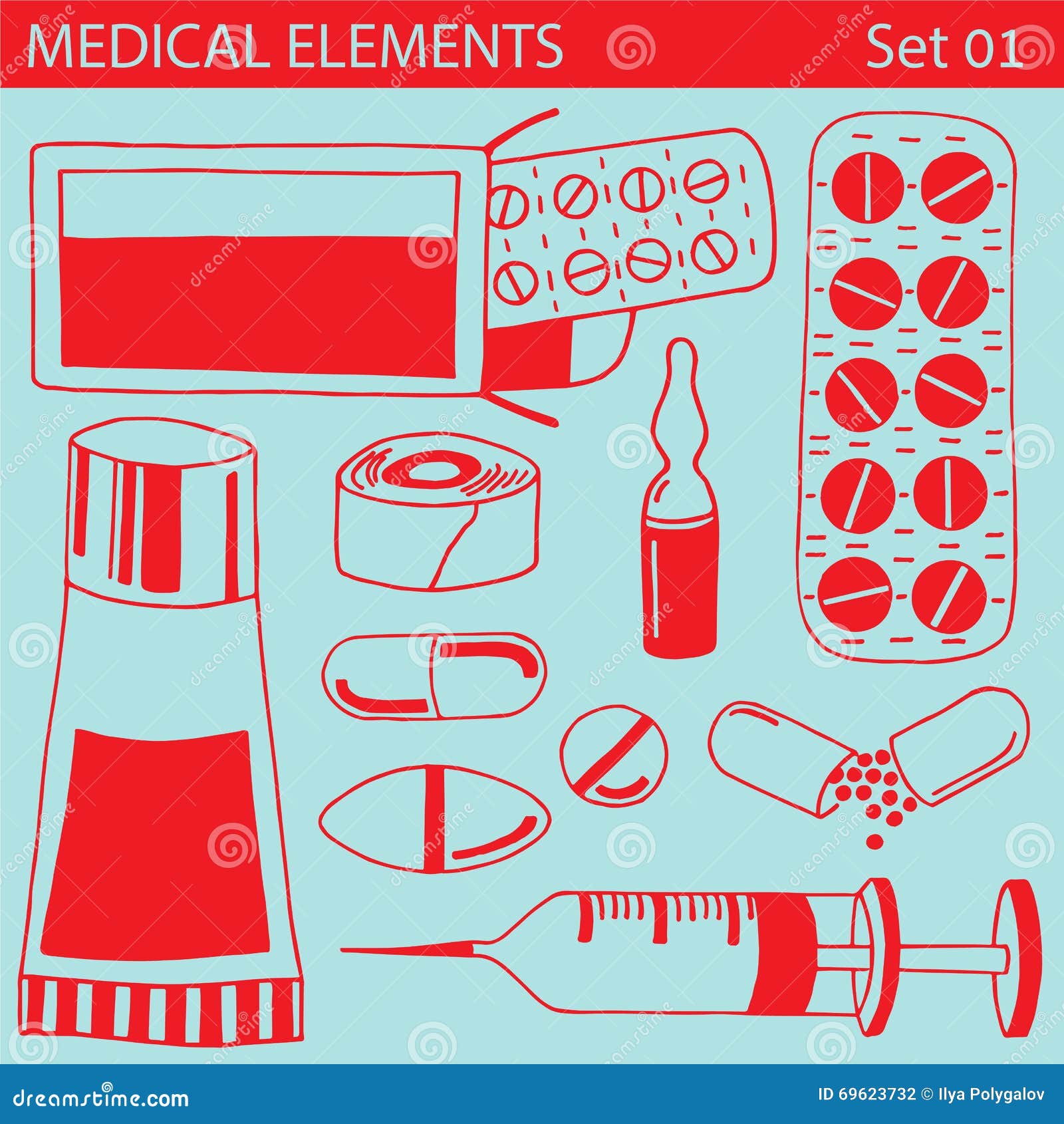 Set of medical elements stock illustration. Illustration of sketch ...