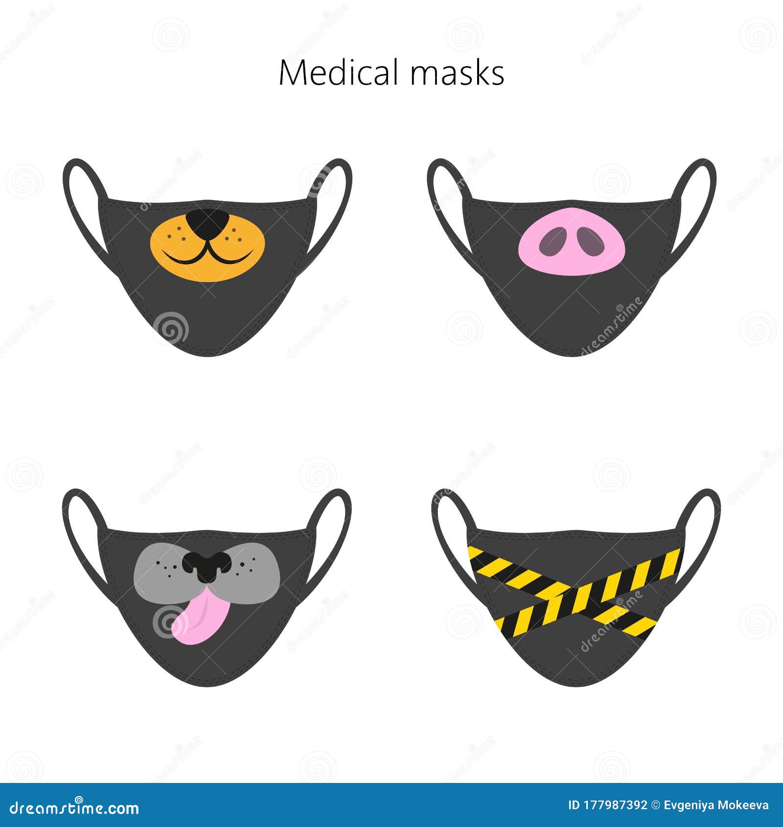 Set of Medical Masks with Different Cartoon Illustrations Stock ...