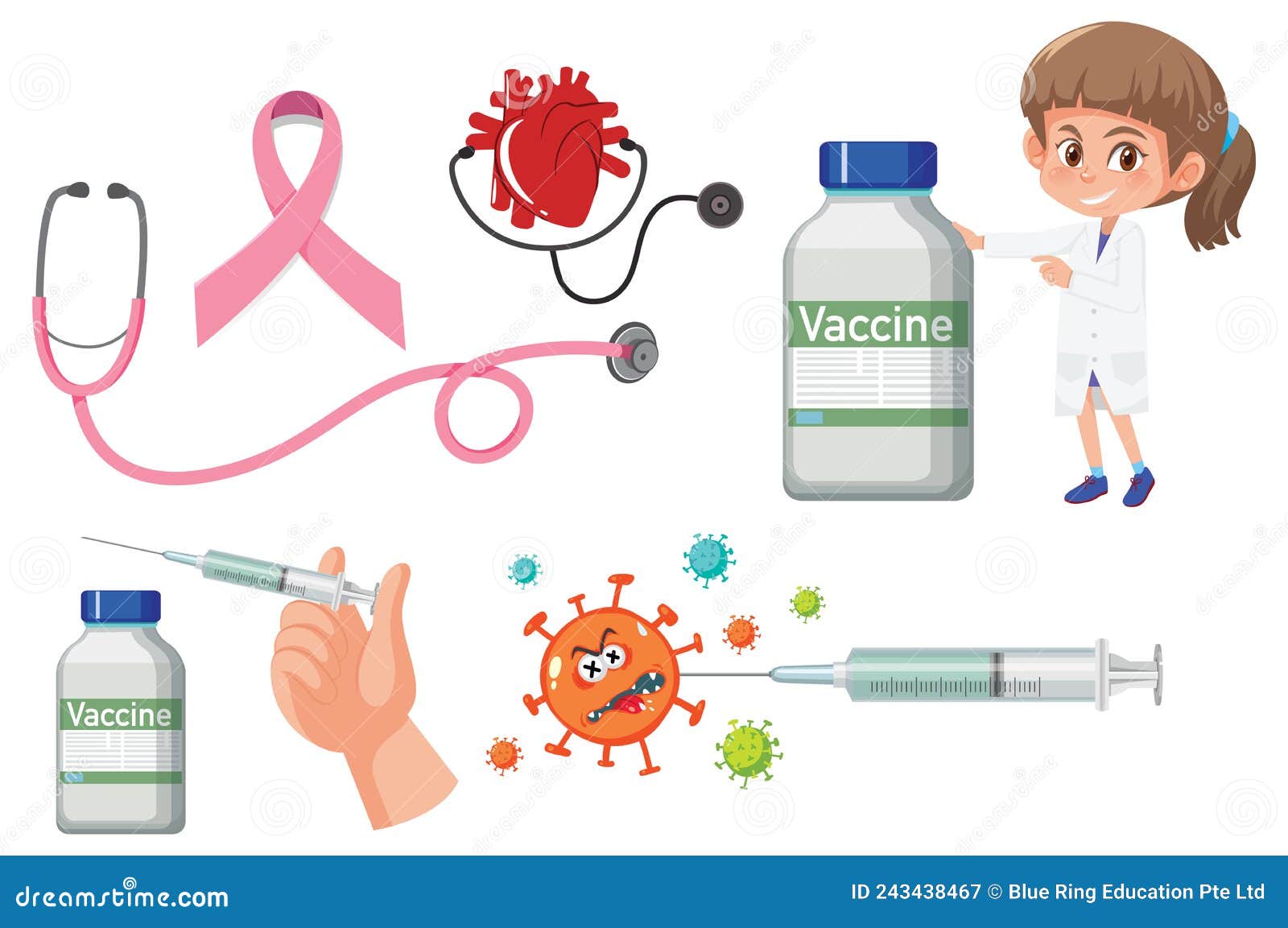 Set of Medical Objects and Cartoon Character Stock Vector ...