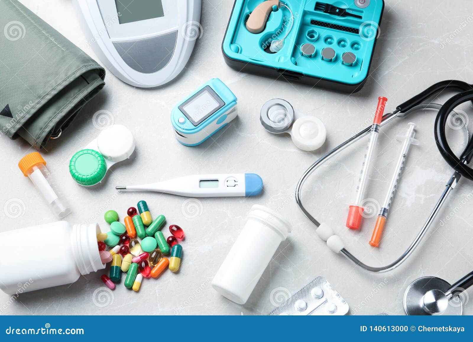 Set Of Medical Objects On Grey Background Stock Photo - Image of grey ...