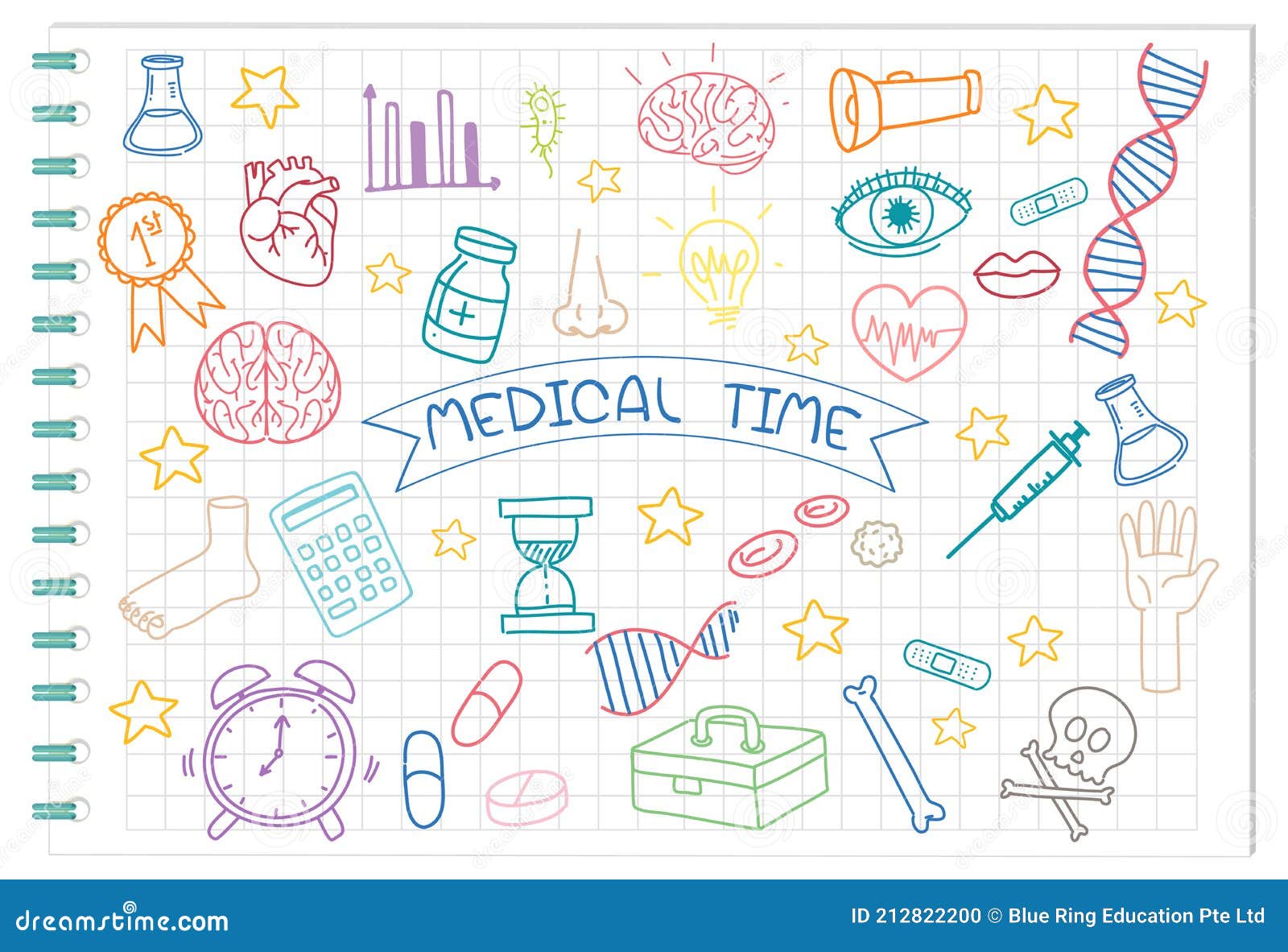 Set of Medical Science Element Doodle on Notebook Stock Vector ...