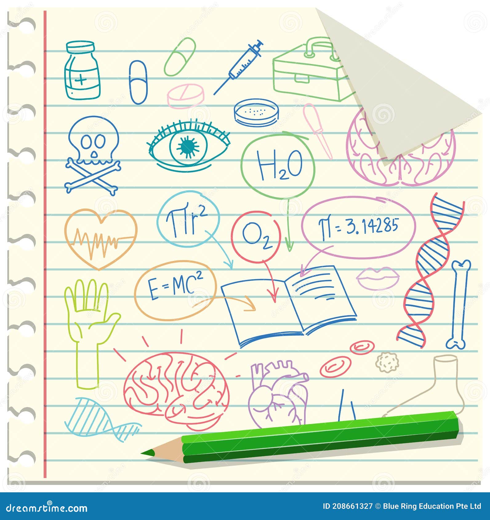 Set of Medical Science Element Doodle on Paper Stock Vector ...