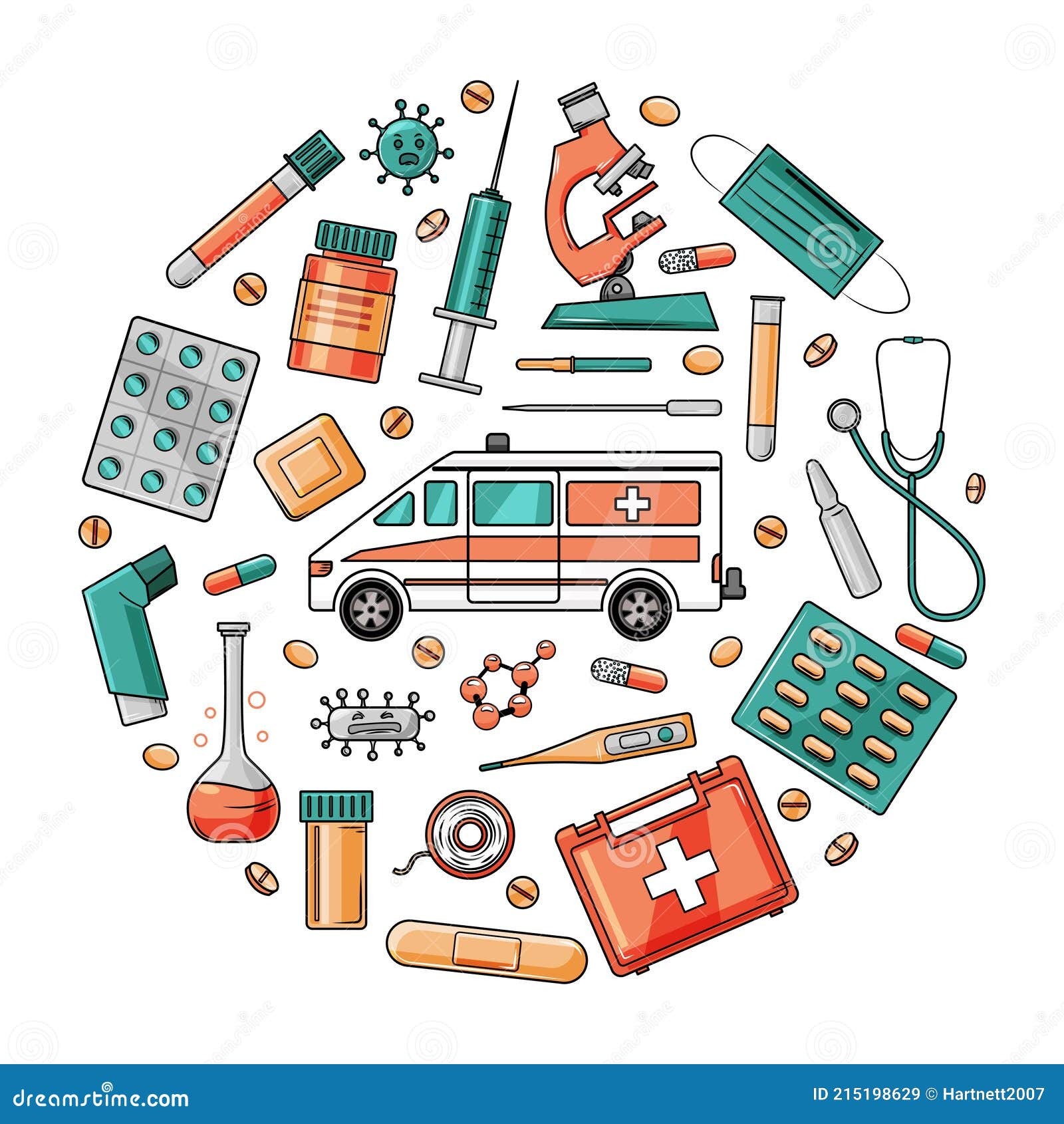 A Set of Medical Tools on a White Background. Vector Cartoon ...
