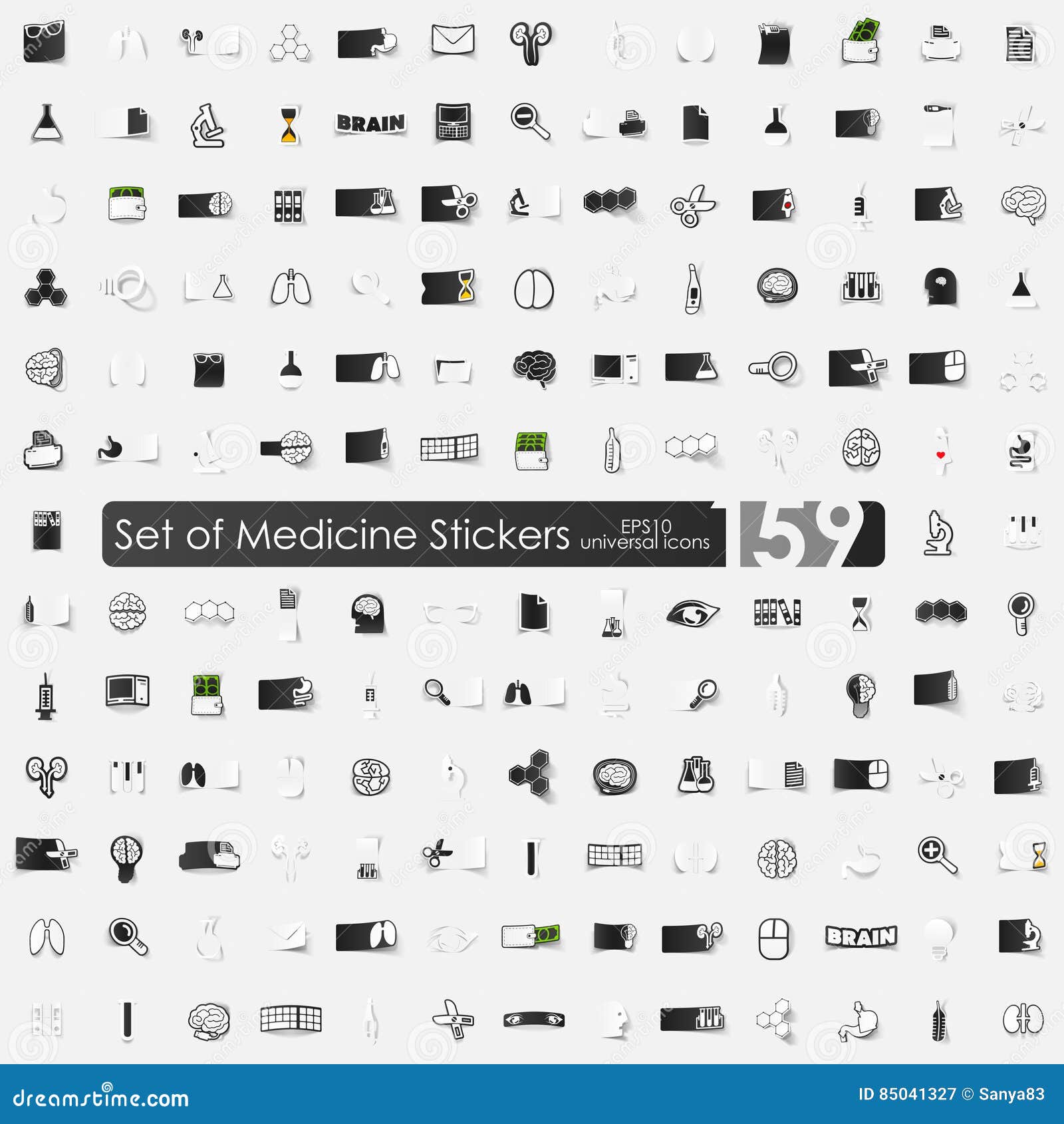 Set of medicine stickers stock vector. Illustration of icon - 85041327