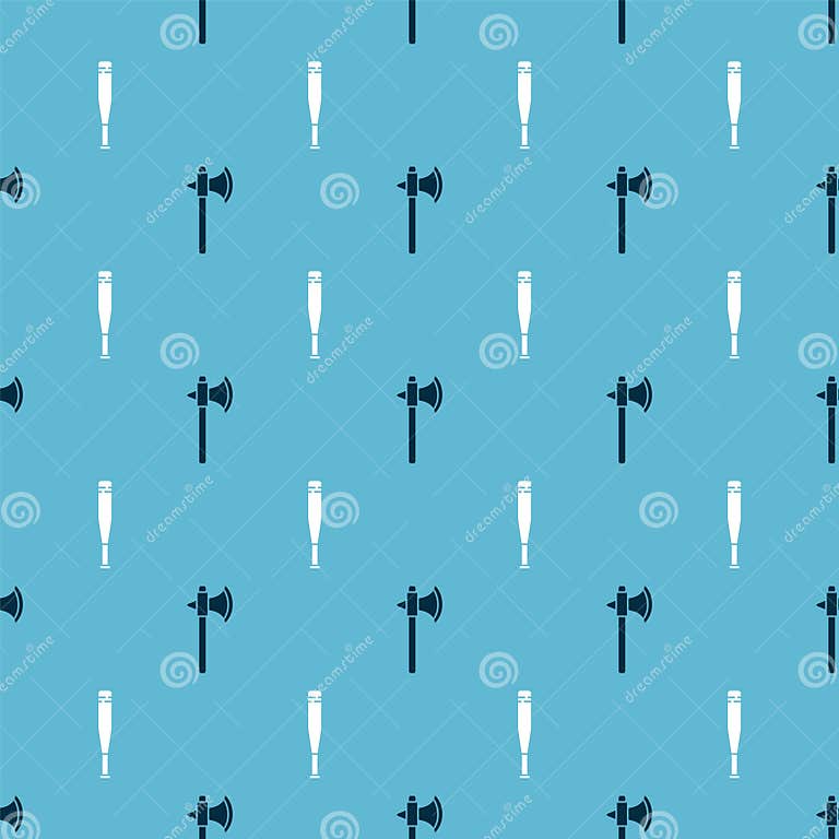Set Medieval Axe and Baseball Bat on Seamless Pattern. Vector Stock ...