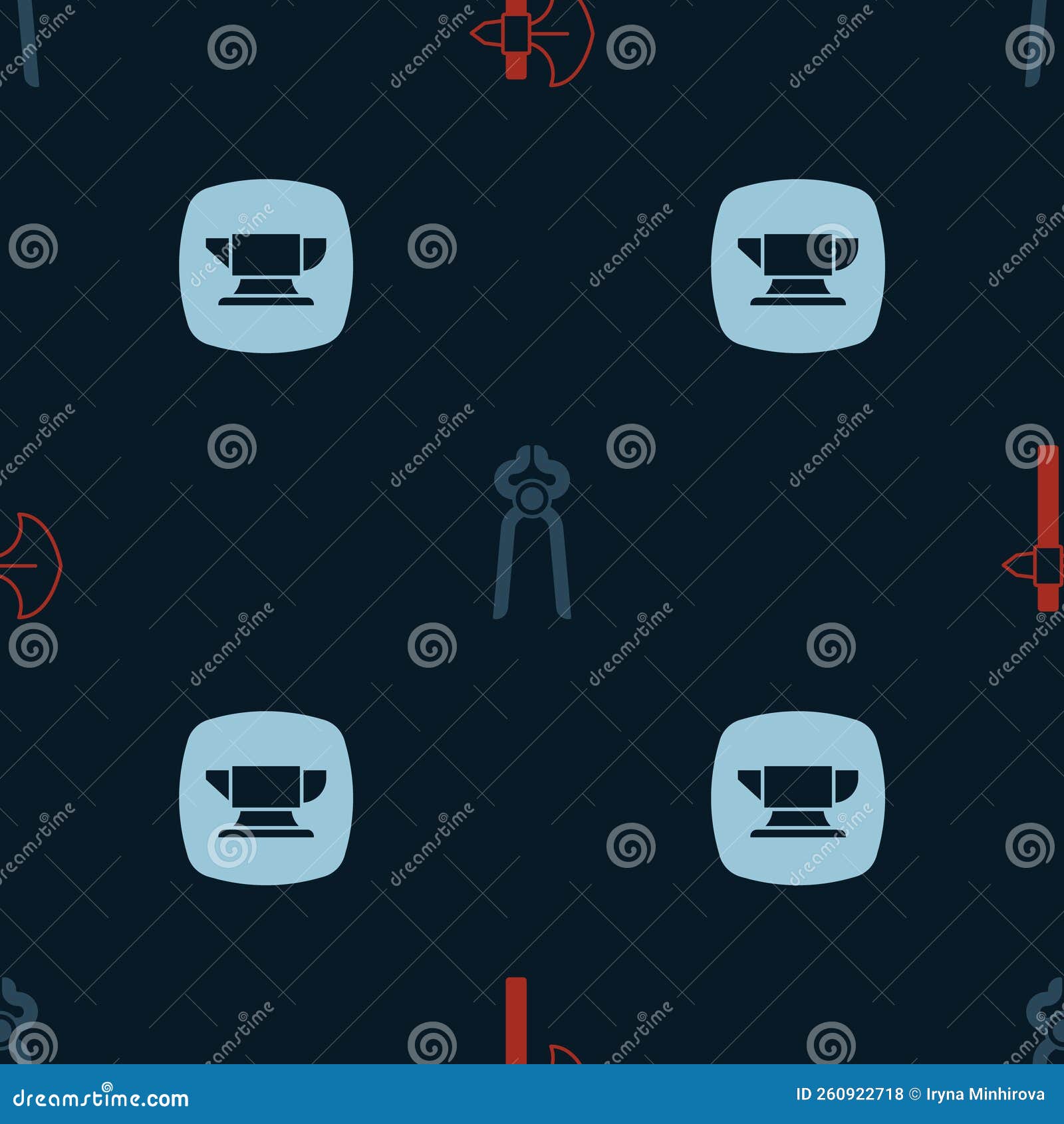 Set Medieval Axe, Blacksmith Pliers Tool and Anvil on Seamless Pattern ...