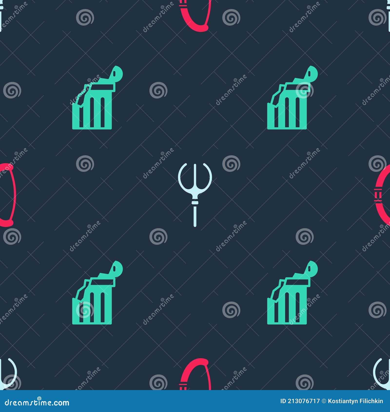 Set Medieval Bow, Neptune Trident and Broken Ancient Column on Seamless ...