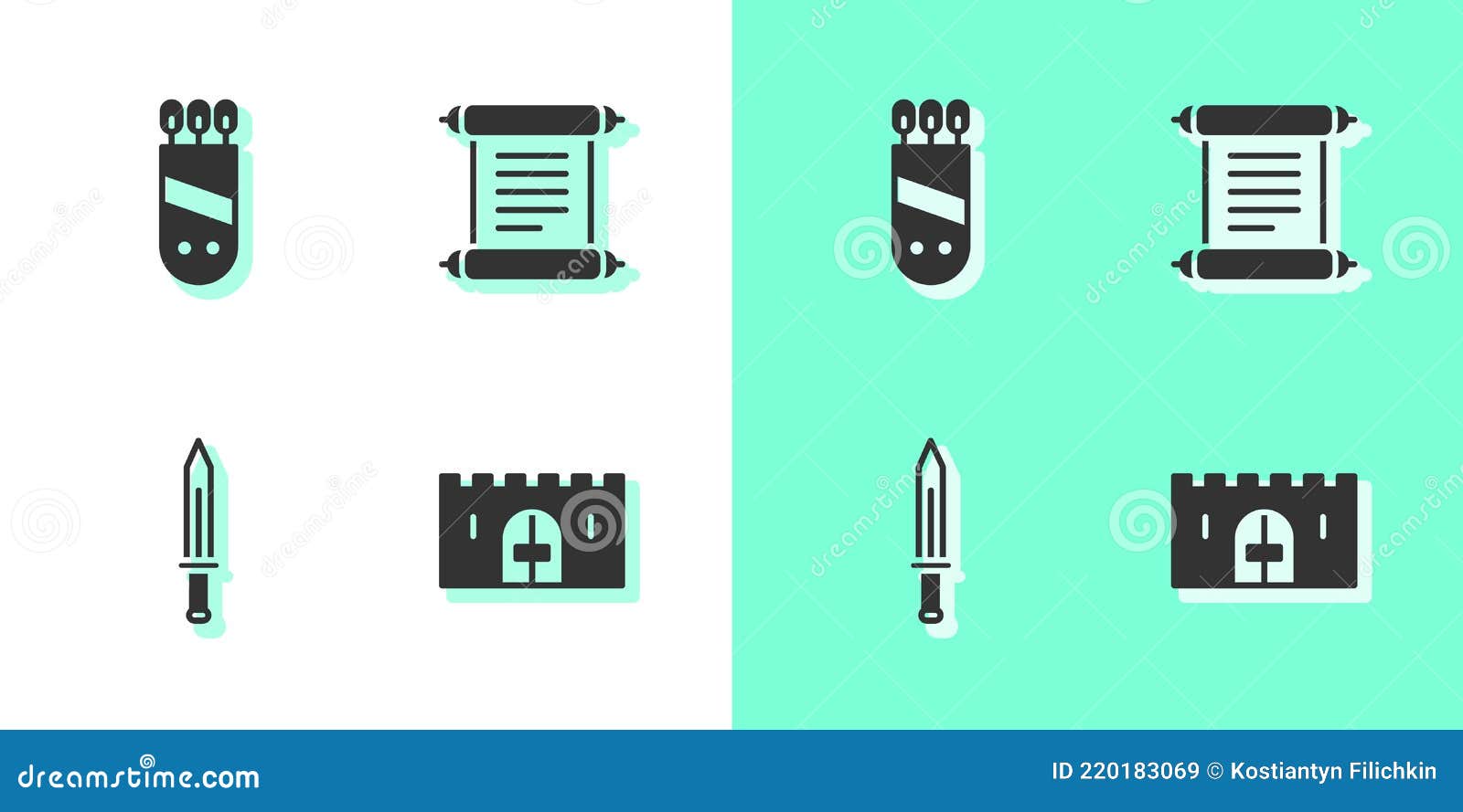Set Medieval Castle Gate, Quiver with Arrows, Sword and Decree ...