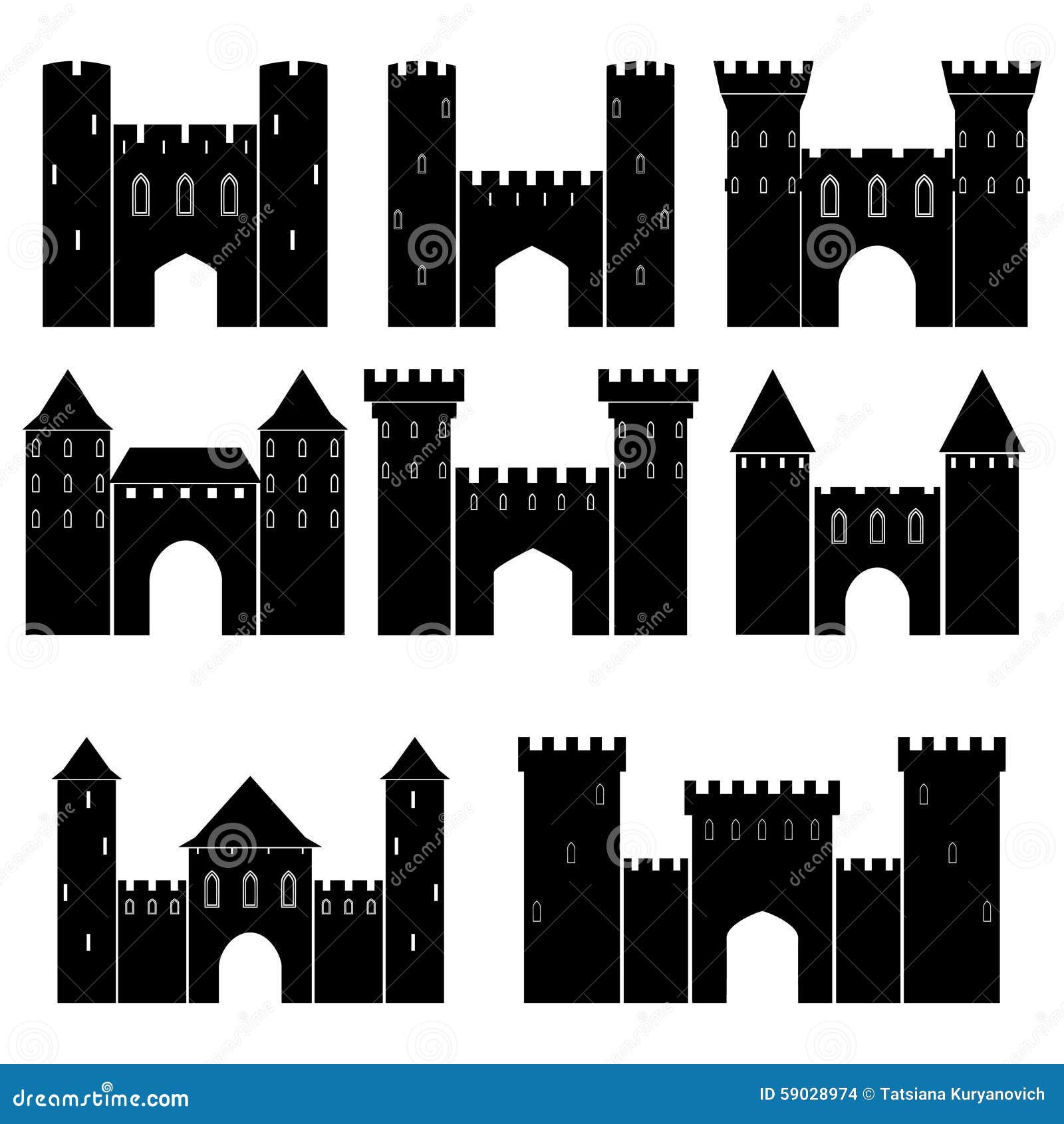 Set Of Medieval Castles Line Icos Vector Illustration | CartoonDealer ...