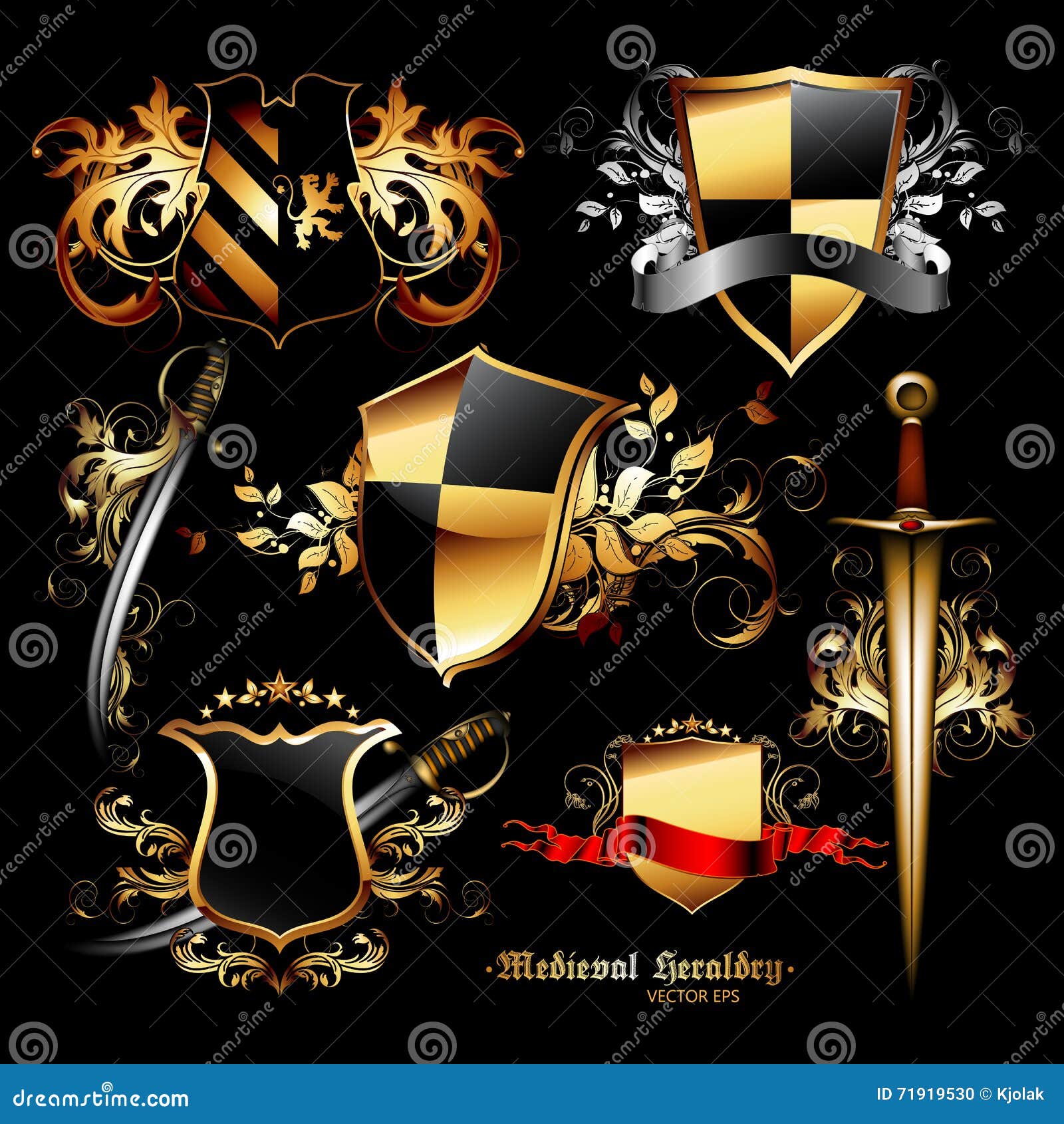 Set of medieval elements stock vector. Illustration of saber - 71919530