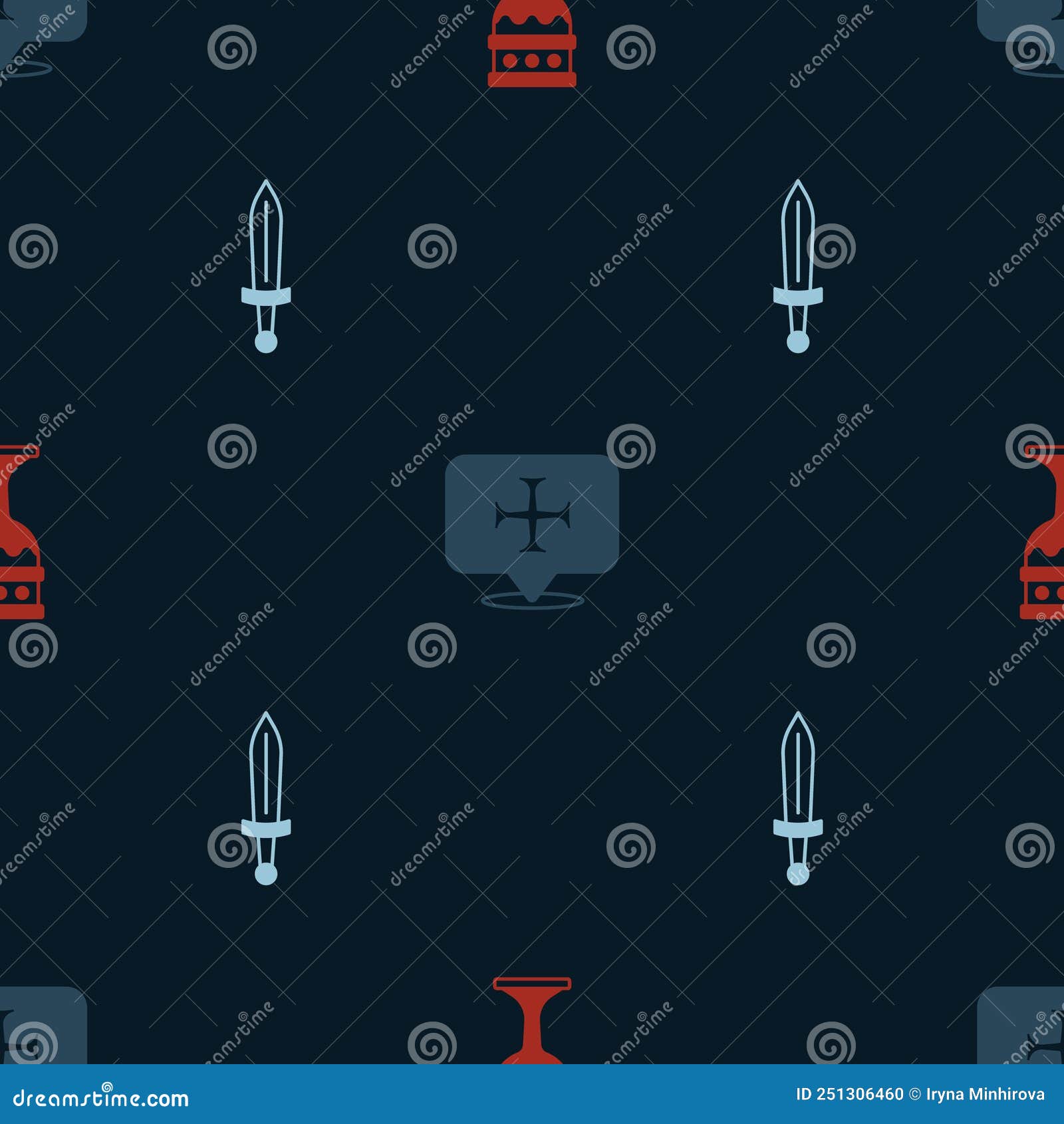Set Medieval Goblet, Crusade and Sword on Seamless Pattern. Vector ...