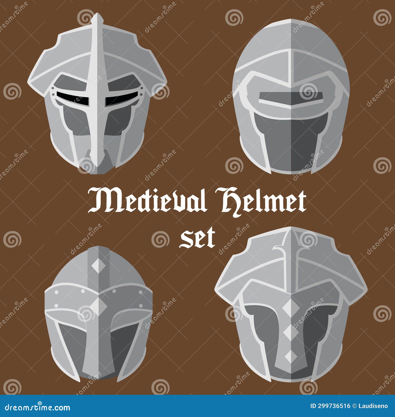 Set of Medieval Helmets Icons Vector Stock Illustration - Illustration ...