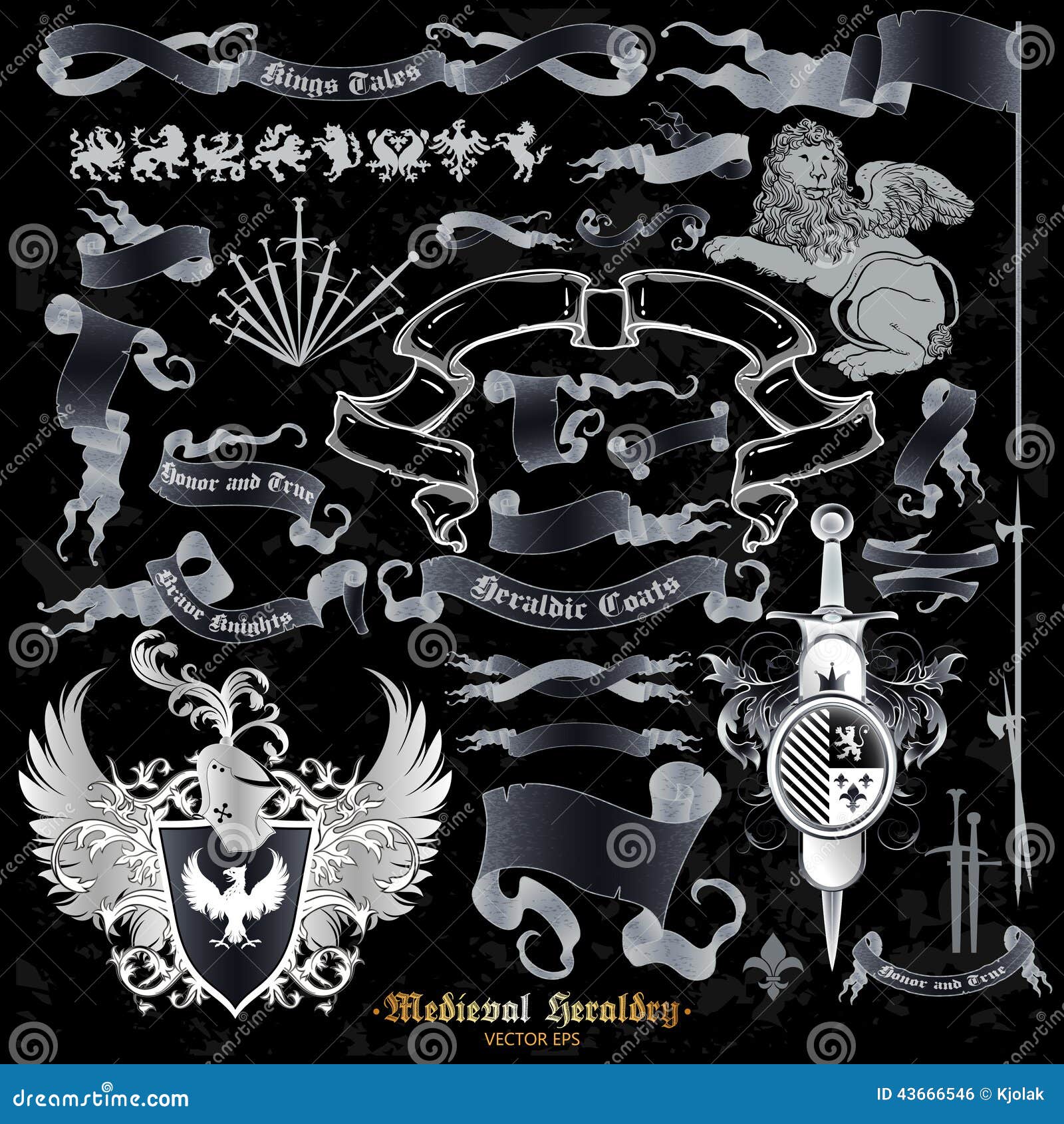 Set of medieval heraldry stock vector. Illustration of curve - 43666546