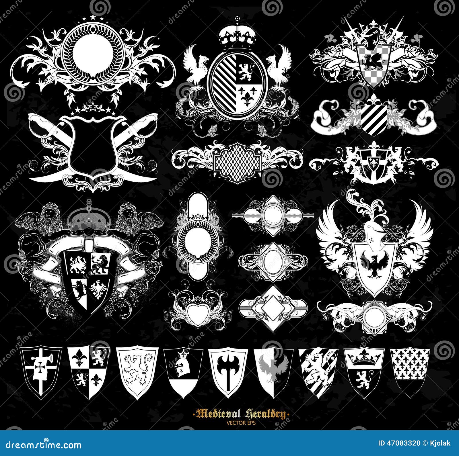 Set of medieval heraldry stock vector. Illustration of shields - 47083320
