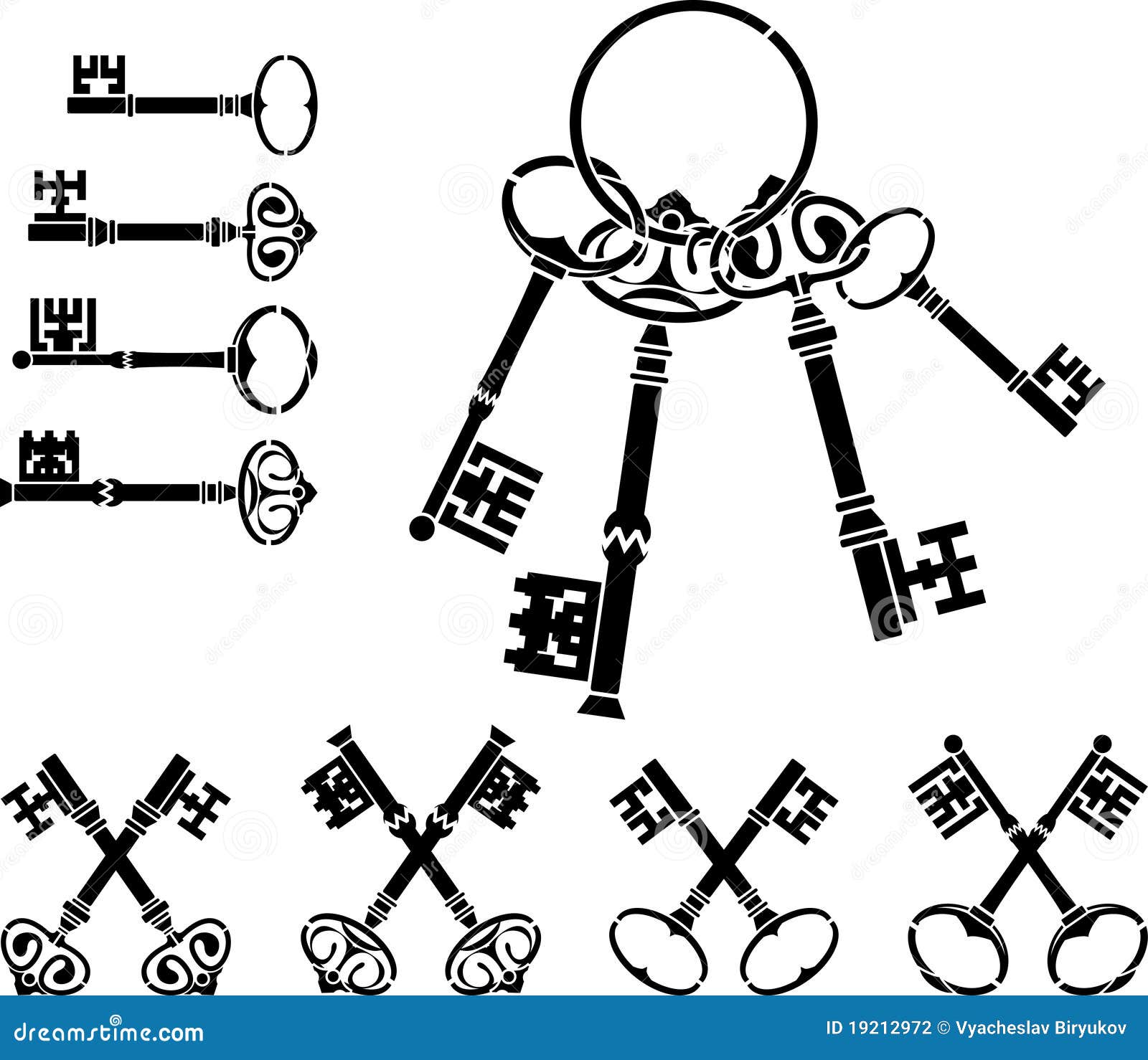 Set of medieval keys stock vector. Illustration of design - 19212972