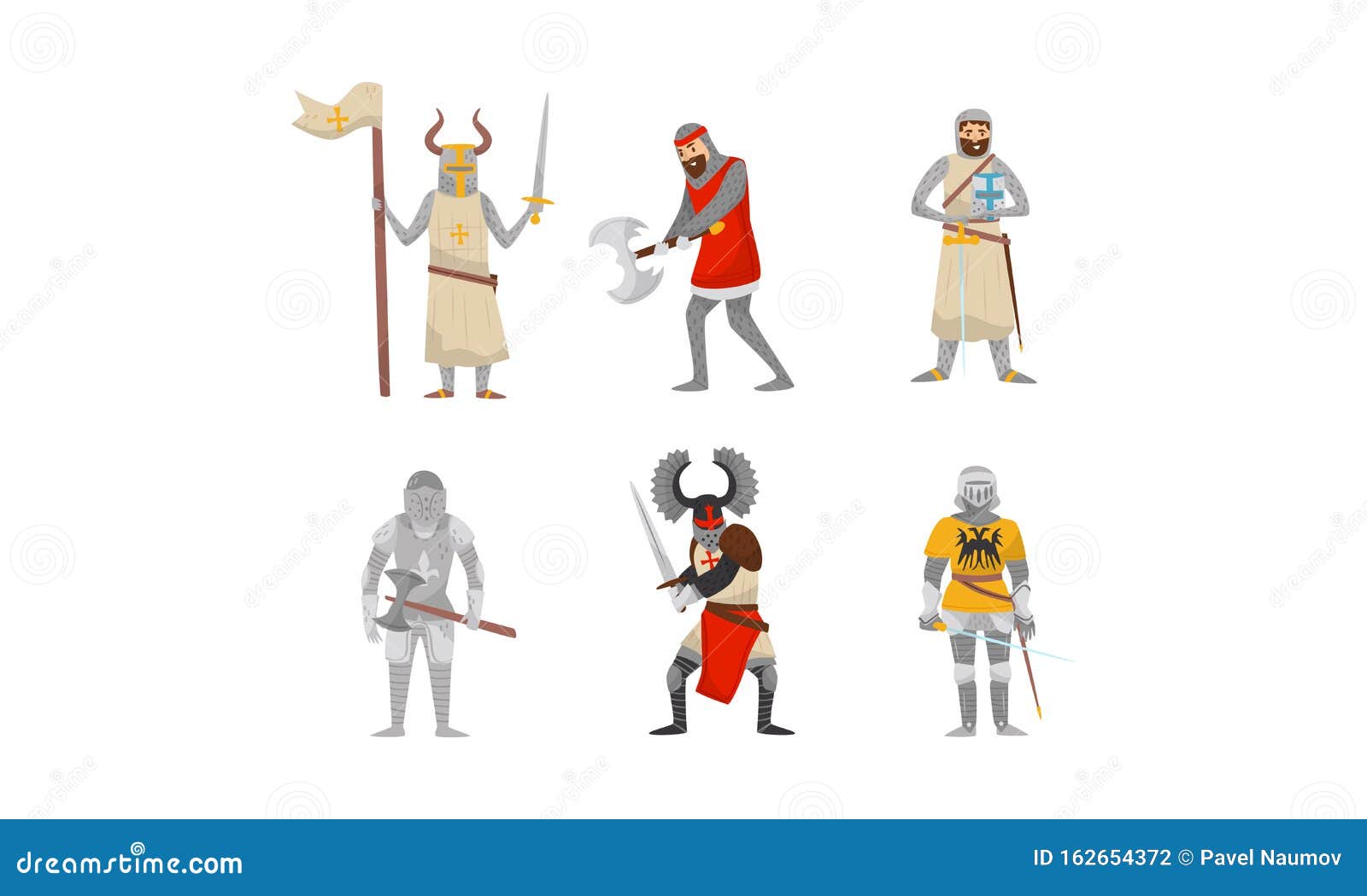 Set of Medieval Knights. Vector Illustration on a White Background ...
