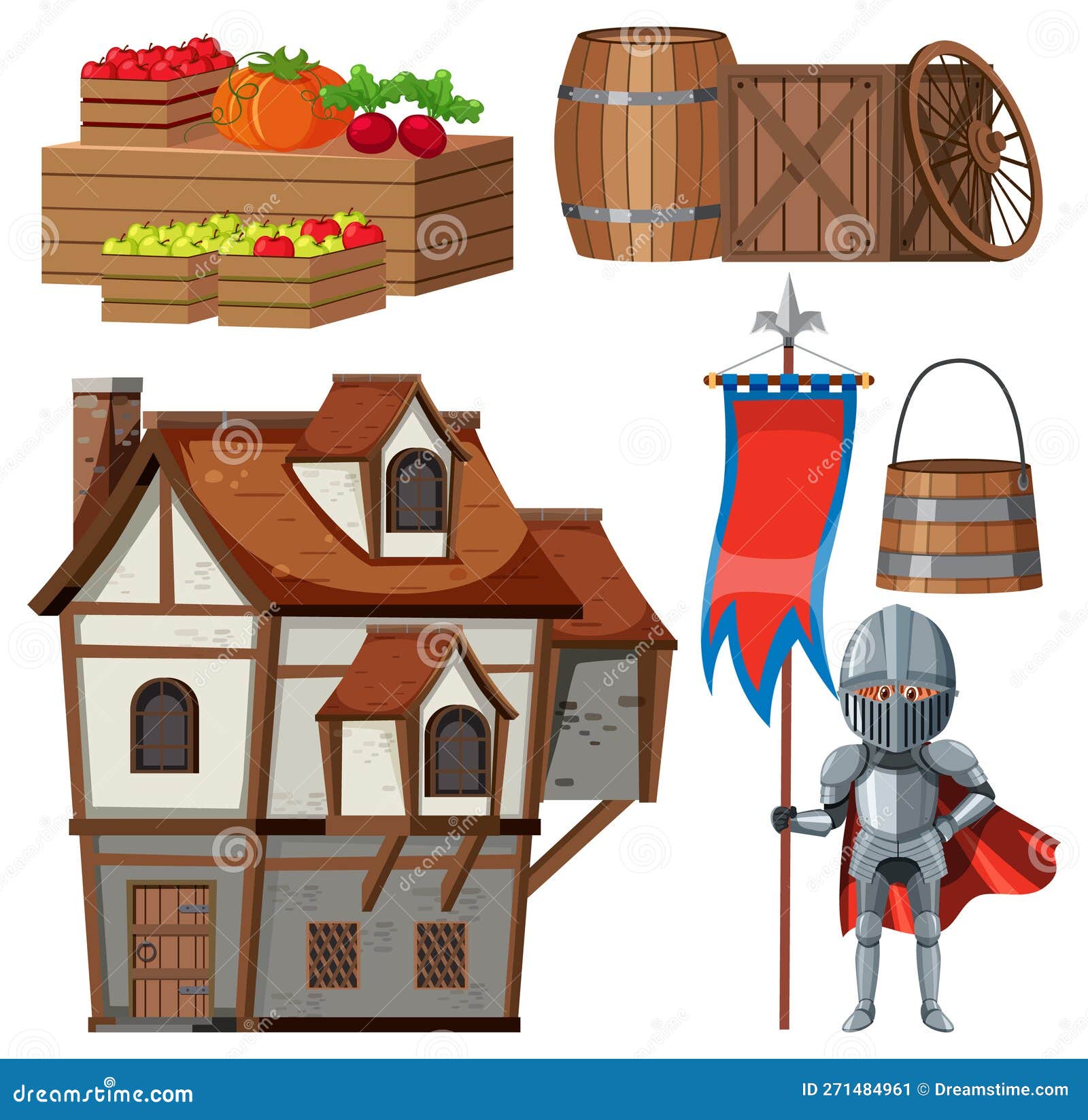 Set of medieval object stock vector. Illustration of drawing - 271484961