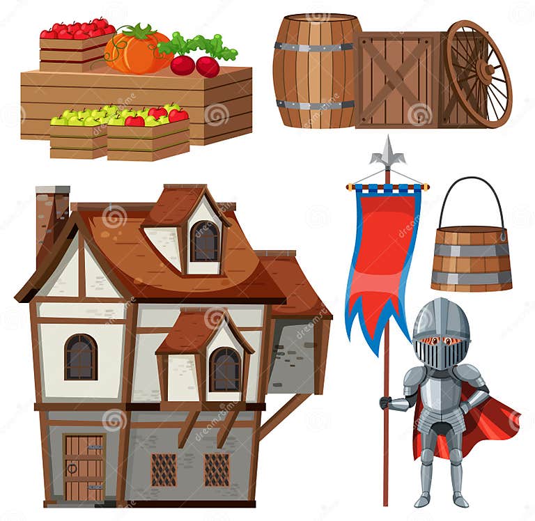 Set of medieval object stock vector. Illustration of drawing - 271484961