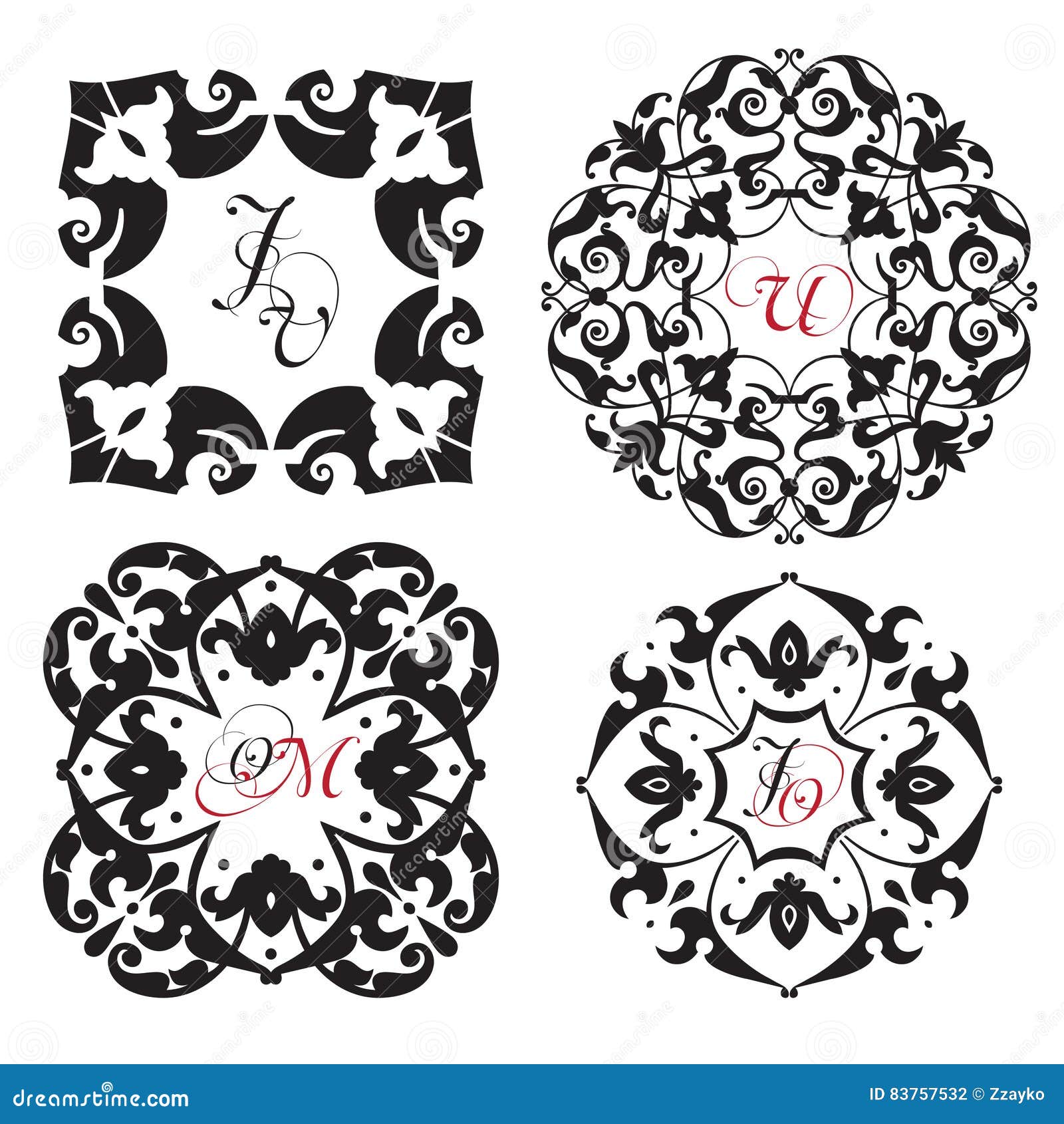 Set of Medieval Oriental Ornamental Monograms, Framework Composition ...