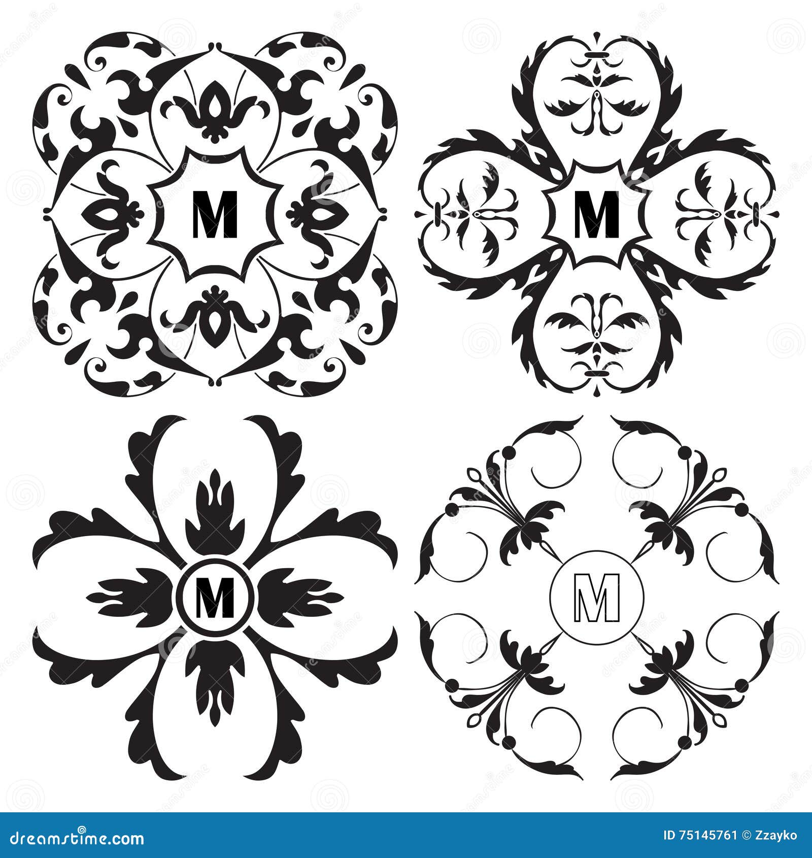 Set of Medieval Ornamental Monograms, Framework Composition Stock ...