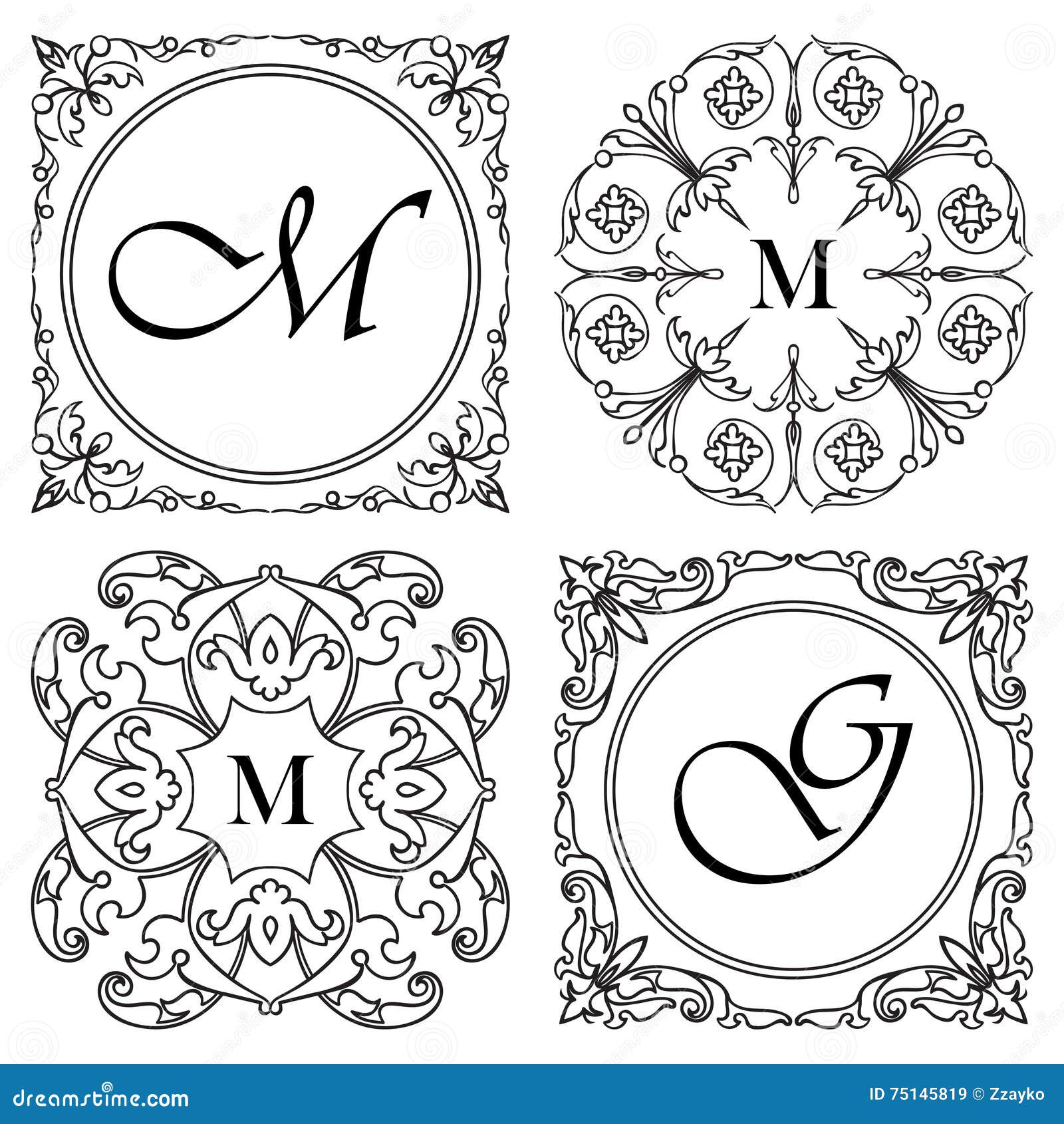 Set of Medieval Ornamental Monograms, Framework Composition Stock ...