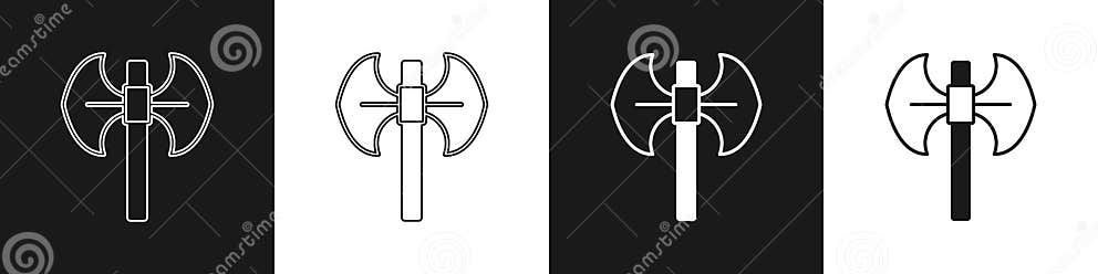 Set Medieval Poleaxe Icon Isolated on Black and White Background ...