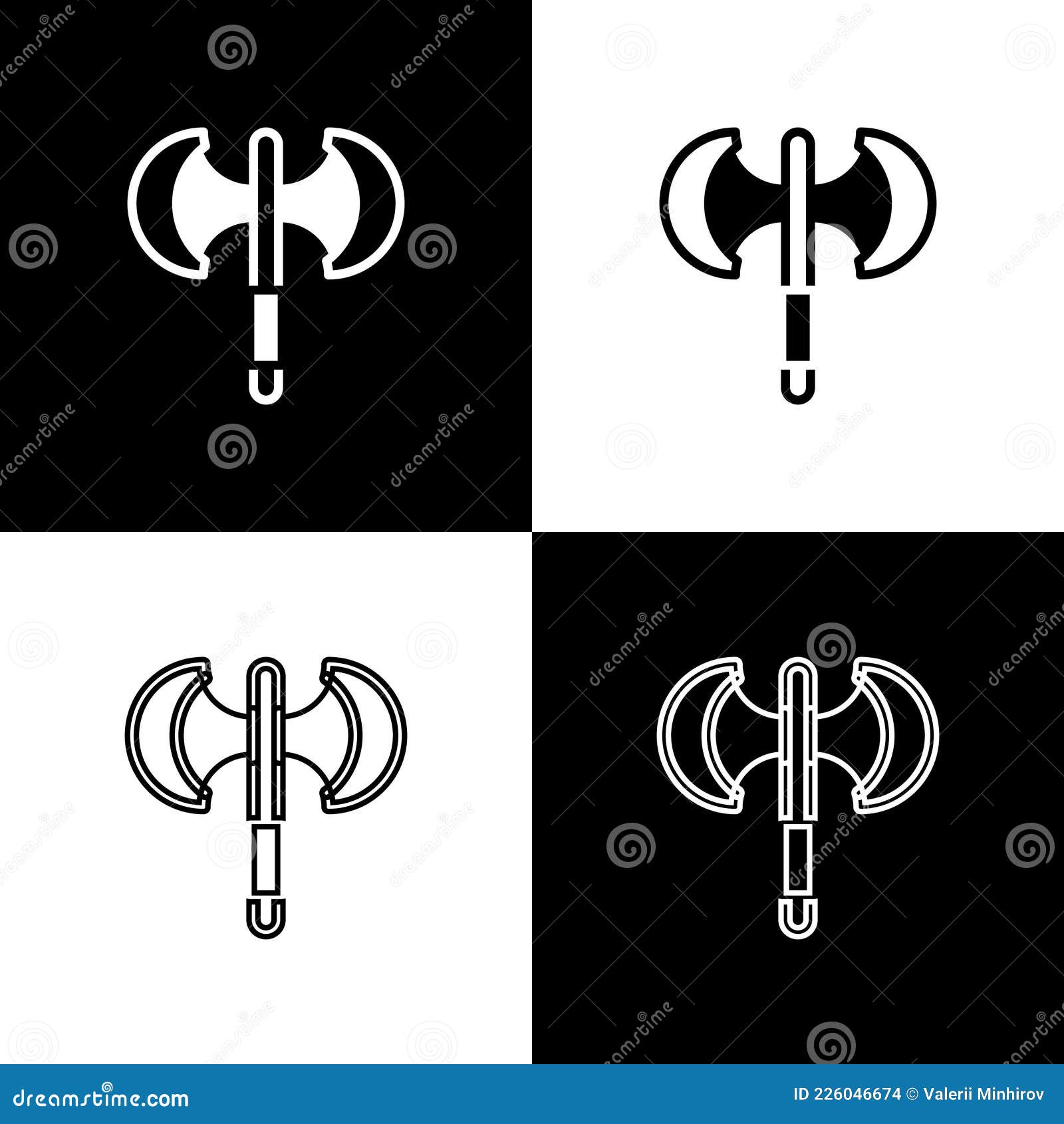 Set Medieval Poleaxe Icon Isolated on Black and White Background ...