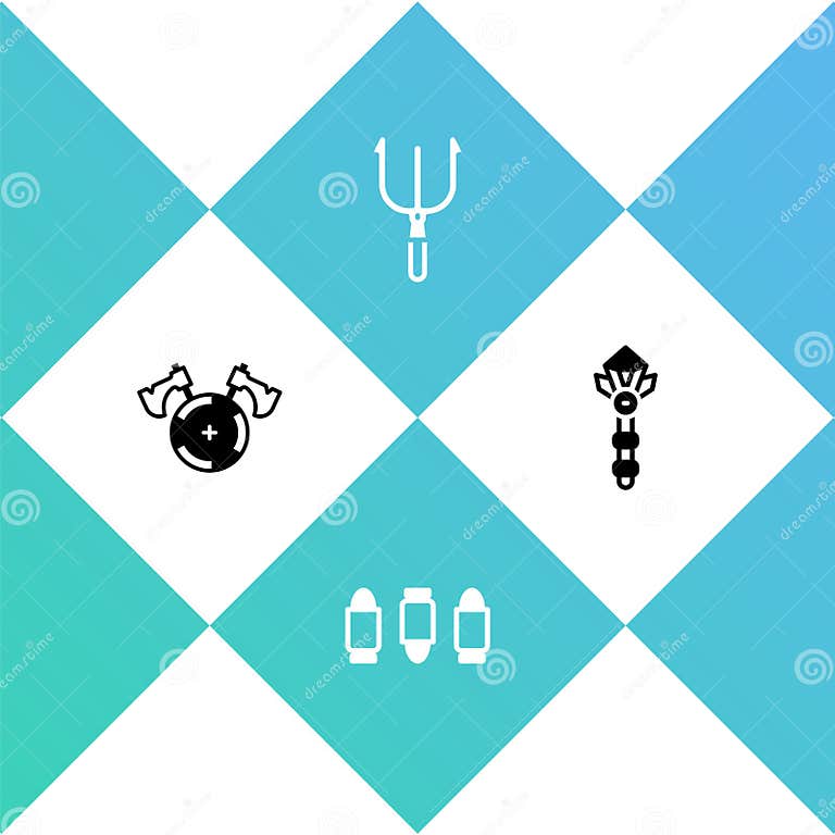 Set Medieval Shield with Axe, Bullet, Neptune Trident and Magic Wand ...