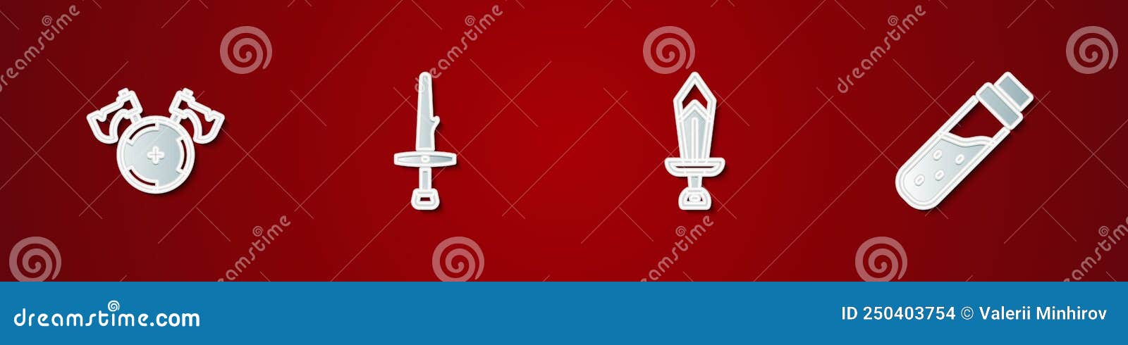 Set Medieval Shield with Axe, Dagger, Sword for Game and Bottle Potion ...