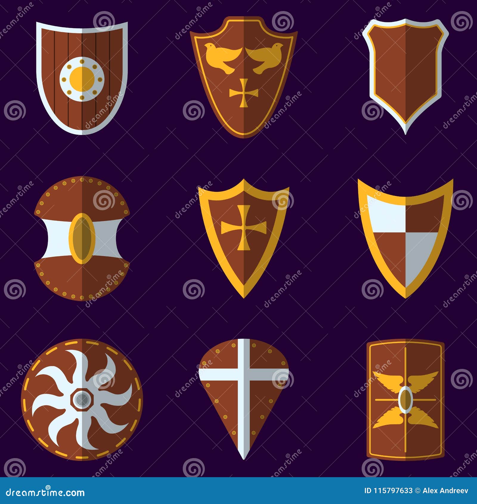 Set of Medieval Shield Icon and Label. Flat Style Stock Vector ...
