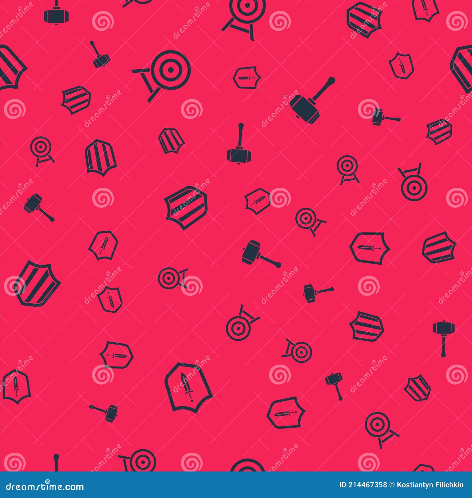 Set Medieval Shield with Sword, Target Arrow, Shield and Hammer on ...