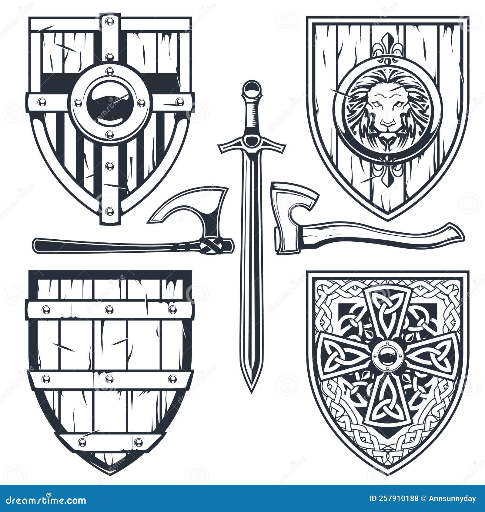 Medieval Shields And Laurel Wreath Collection Vector Illustration ...