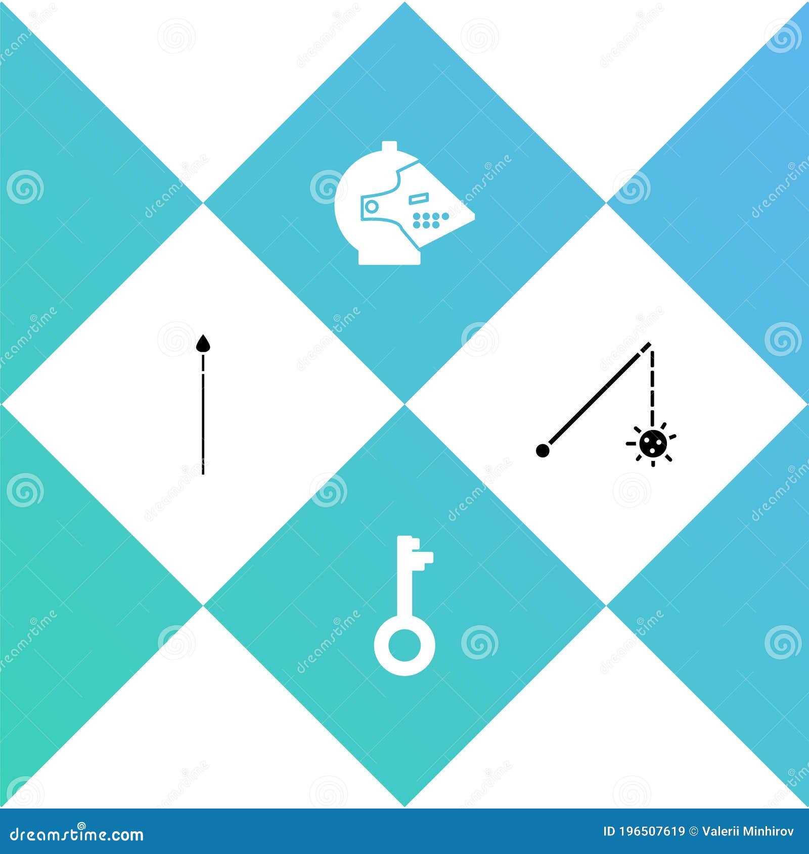 Set Medieval Spear, Old Key, Iron Helmet and Chained Mace Ball Icon ...