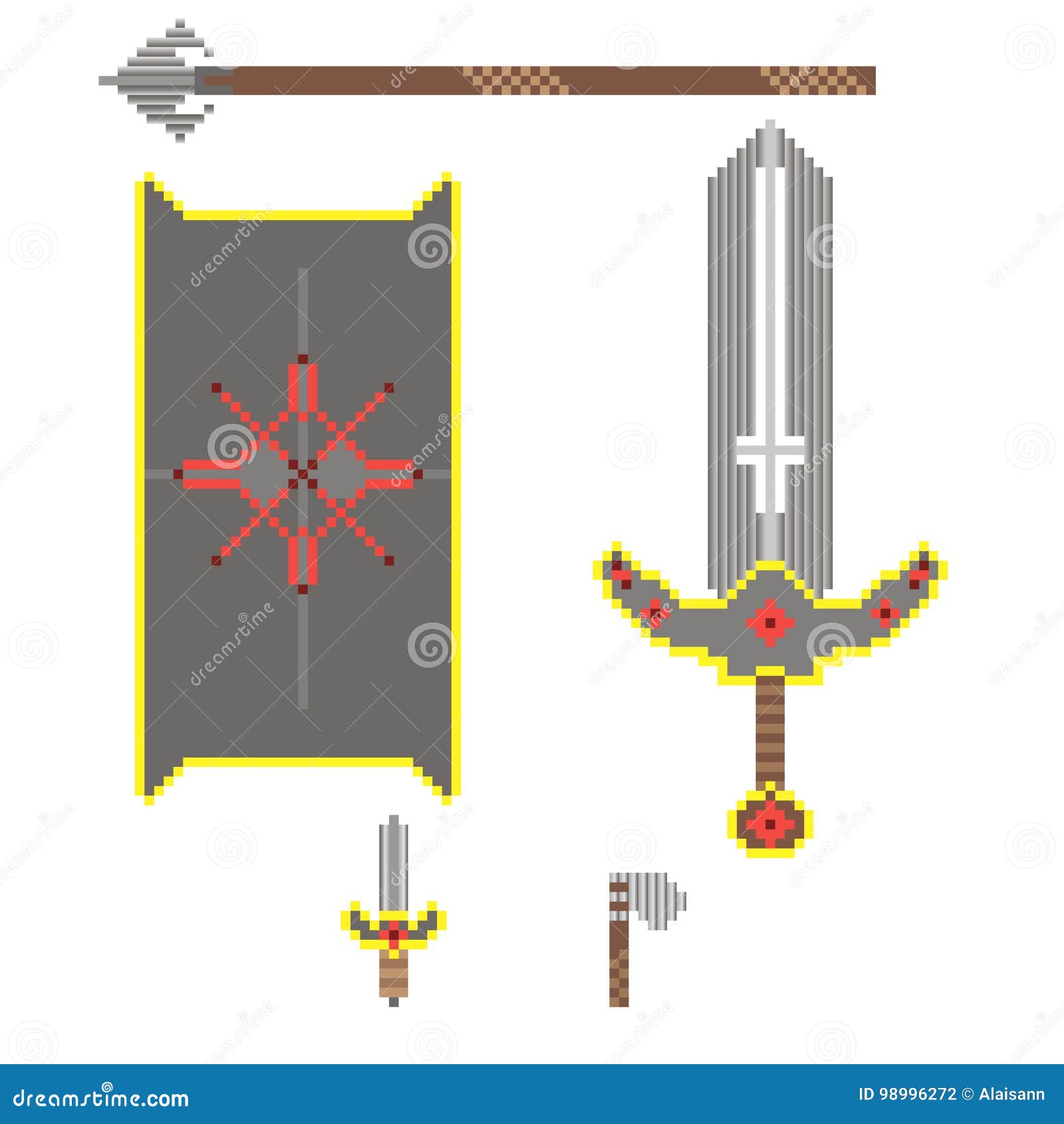 A Set of Medieval Weapons in Pixel Style Stock Vector - Illustration of ...